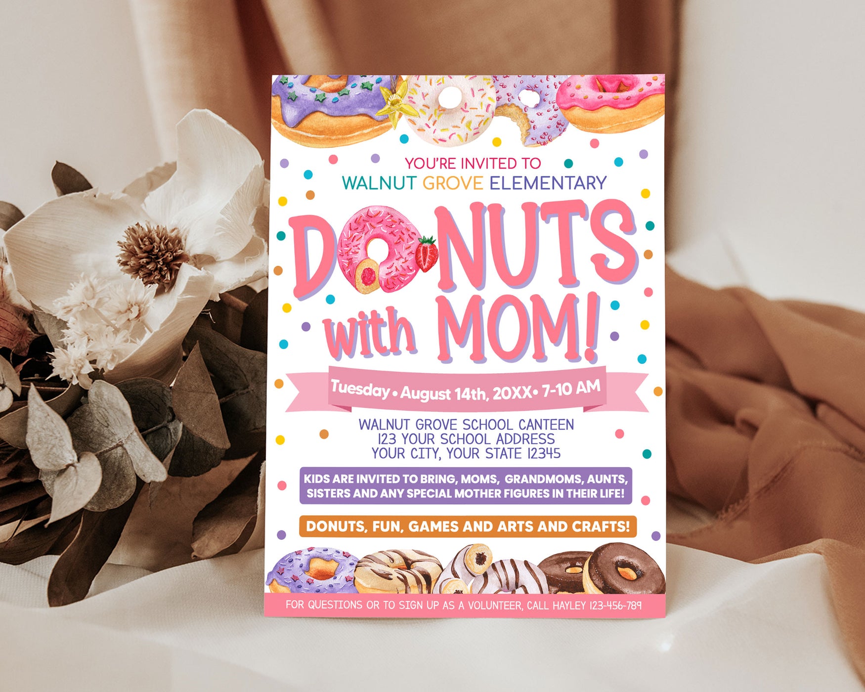 Customizable Donuts With Mom Flyer Template | Fundraiser Flyer ...