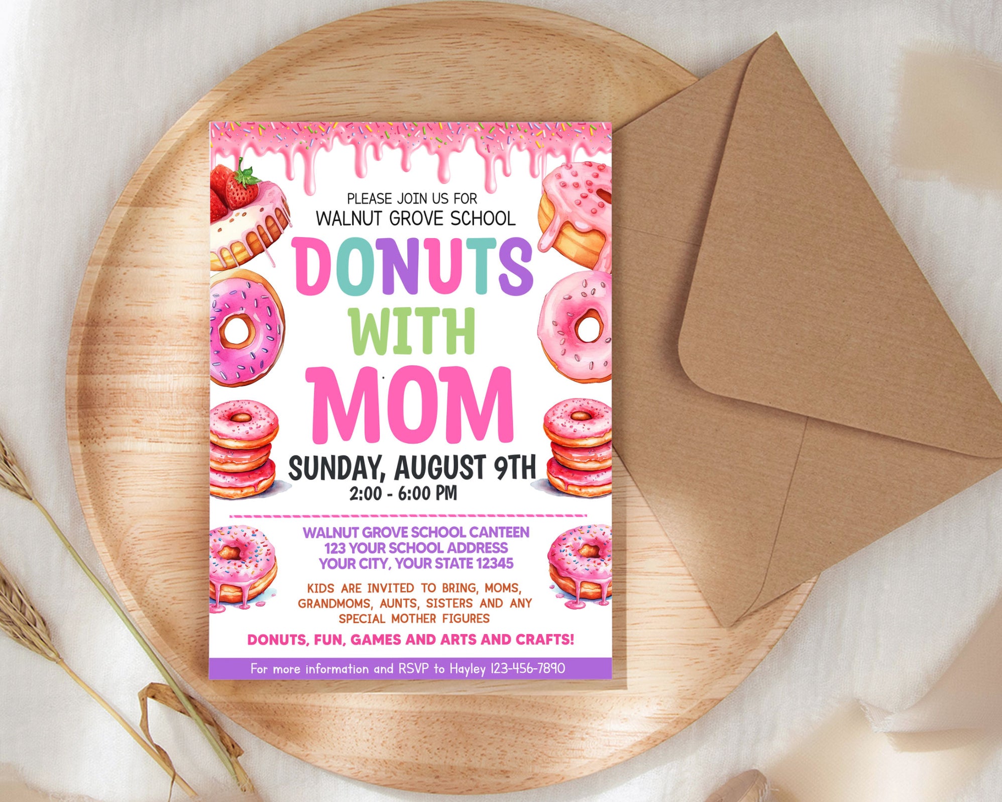 DIY Donut With Mom Flyer Template | Fundraising Event Flyer Invitation ...