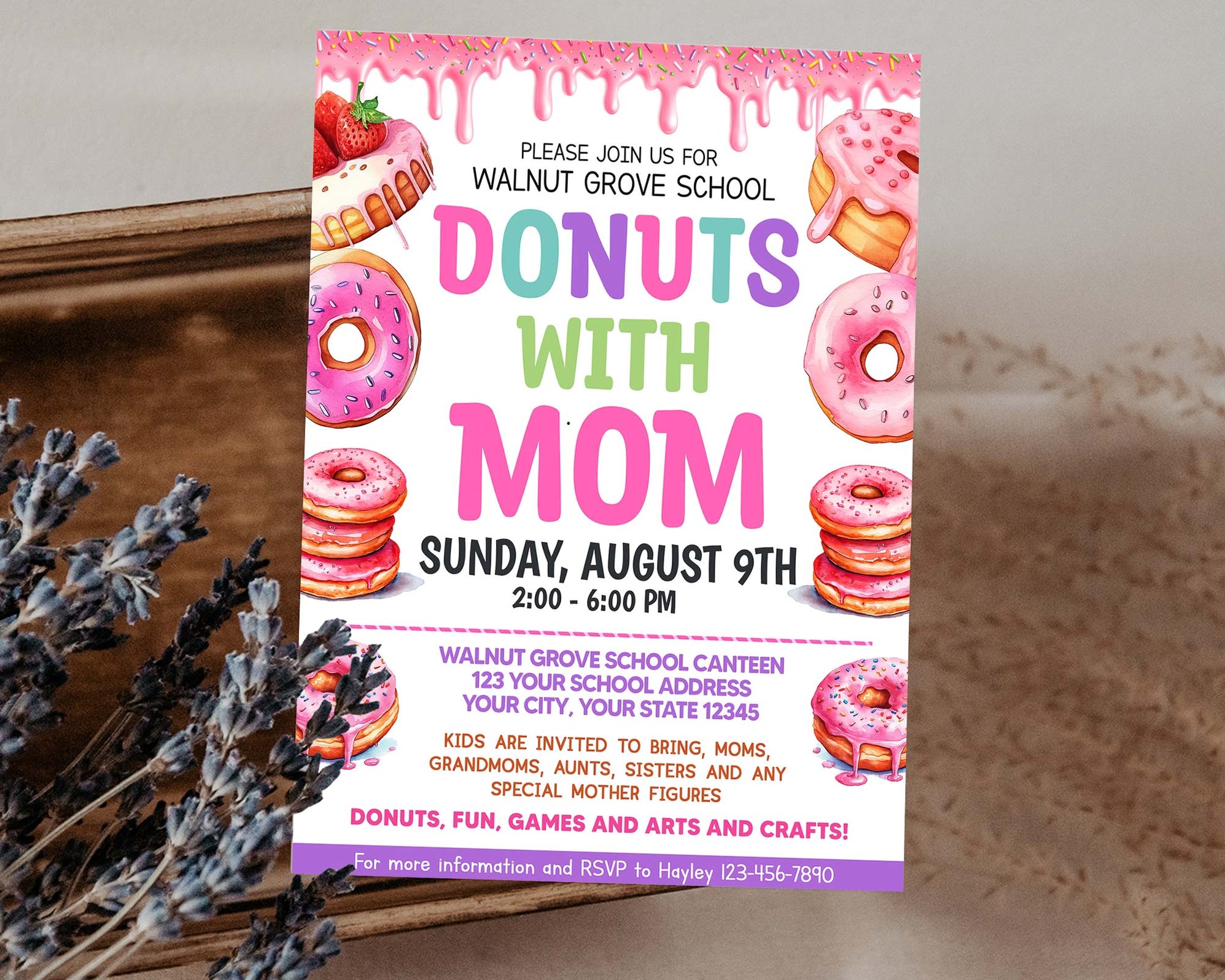 DIY Donut With Mom Flyer Template | Fundraising Event Flyer Invitation ...
