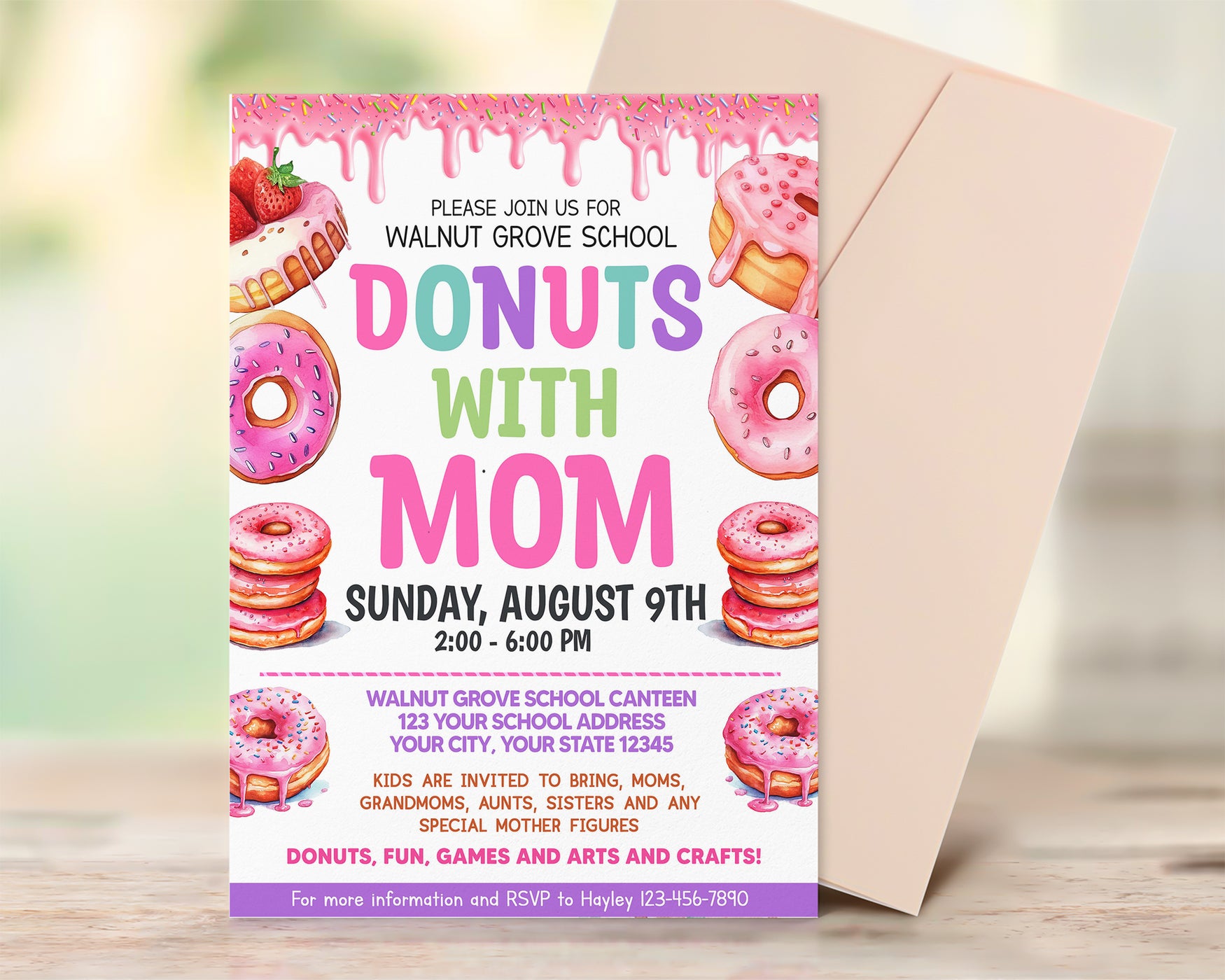 DIY Donut With Mom Flyer Template | Fundraising Event Flyer Invitation ...