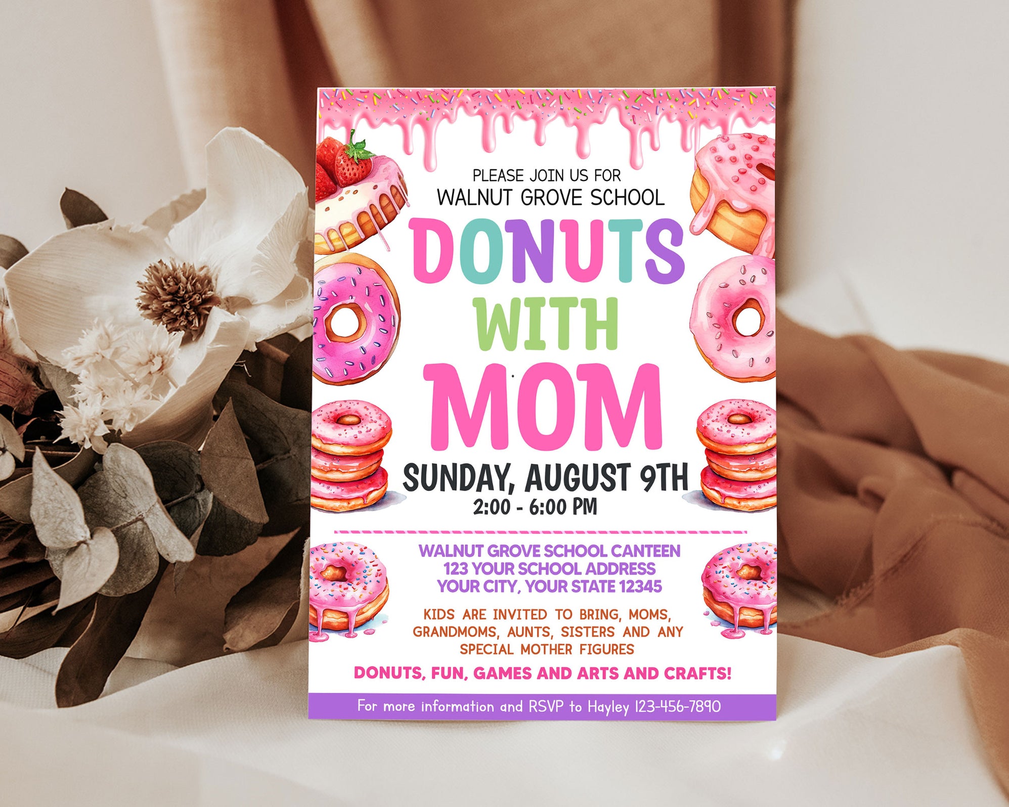 DIY Donut With Mom Flyer Template | Fundraising Event Flyer Invitation ...