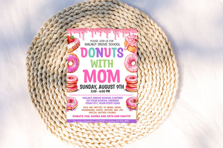 DIY Donut With Mom Flyer Template | Fundraising Event Flyer Invitation ...