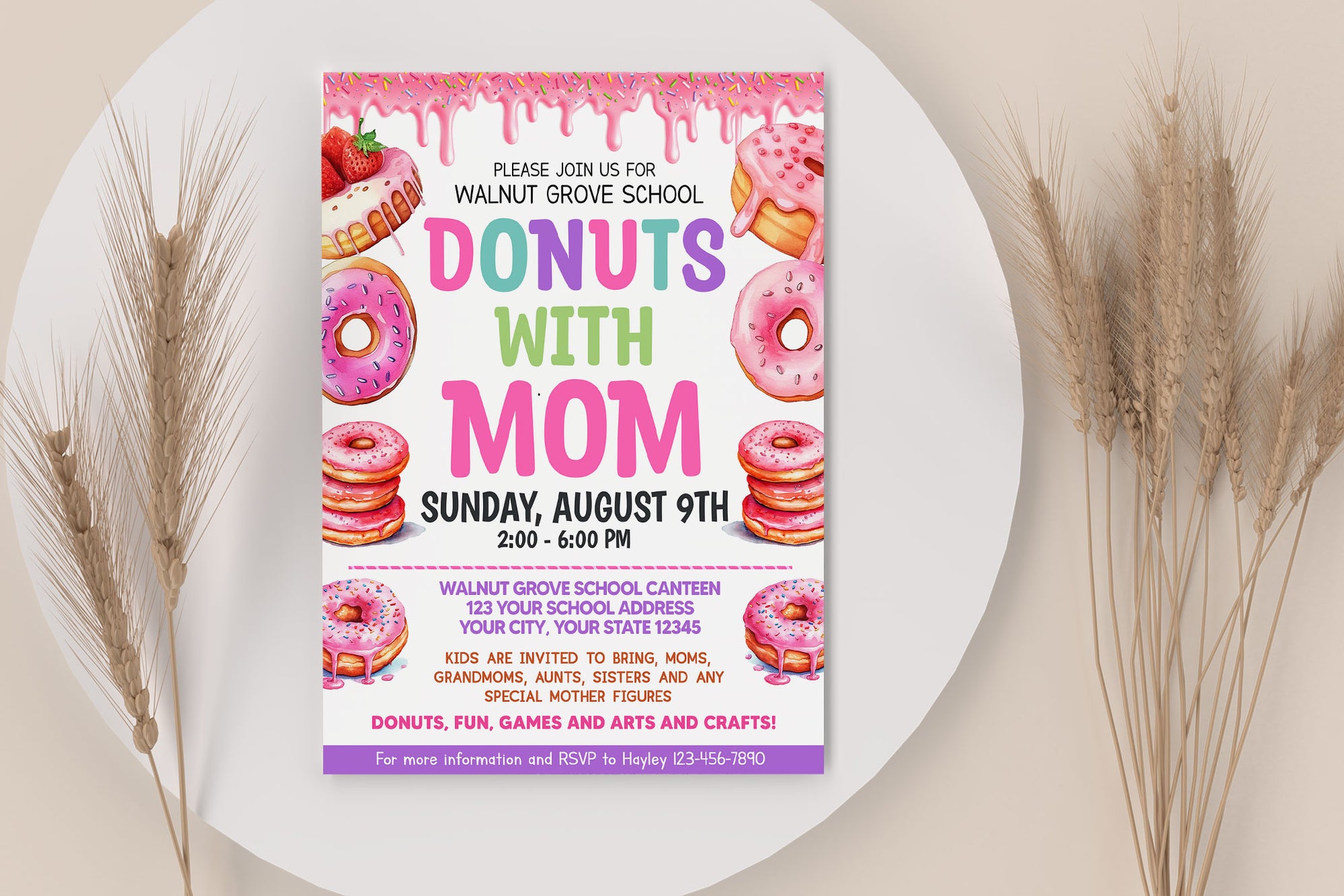 DIY Donut With Mom Flyer Template | Fundraising Event Flyer Invitation ...