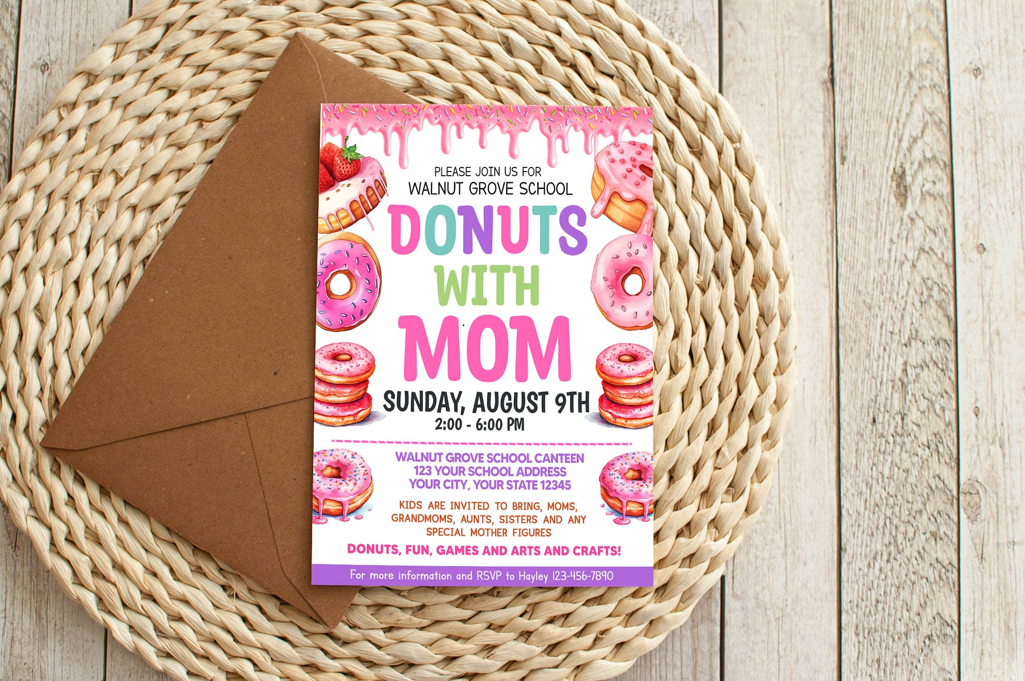 DIY Donut With Mom Flyer Template | Fundraising Event Flyer Invitation ...