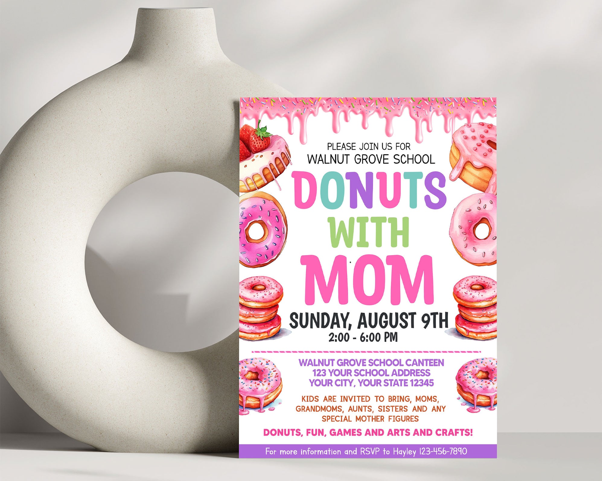 DIY Donut With Mom Flyer Template | Fundraising Event Flyer Invitation ...