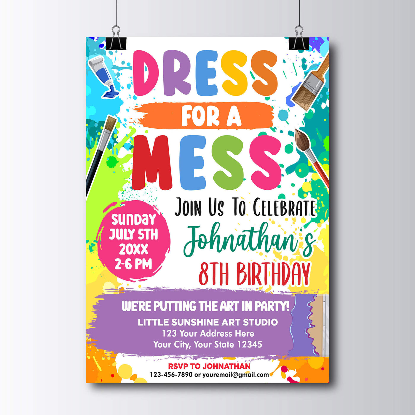 Art Themed Party Invitation Template | Dress For A Mess Paint Birthday ...