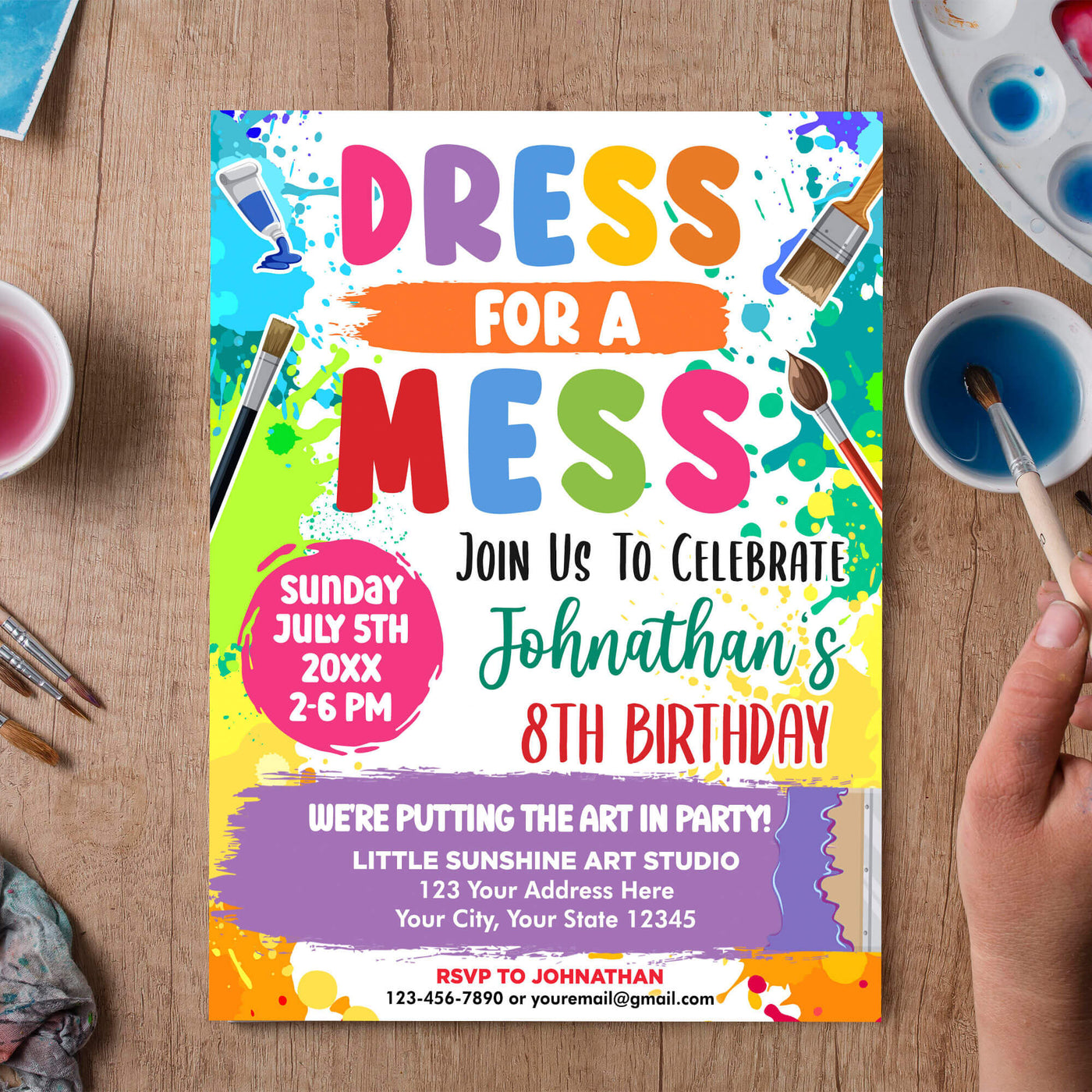 Art Themed Party Invitation Template | Dress For A Mess Paint Birthday ...