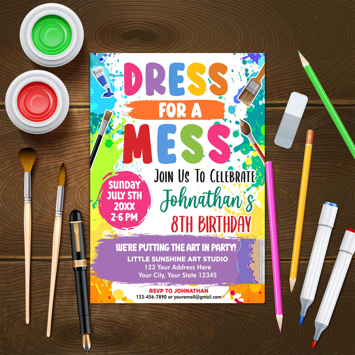 Art Themed Party Invitation Template | Dress For A Mess Paint Birthday ...