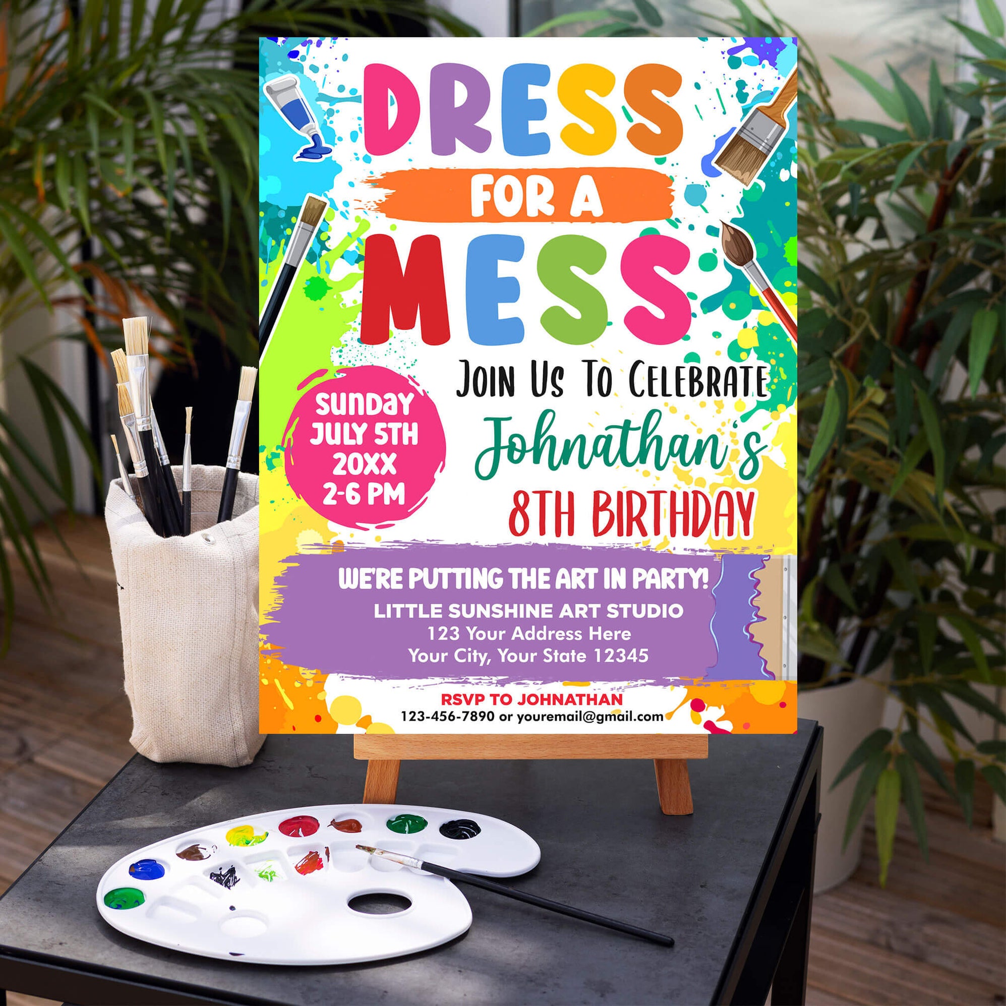 Art Themed Party Invitation Template | Dress For A Mess Paint Birthday ...