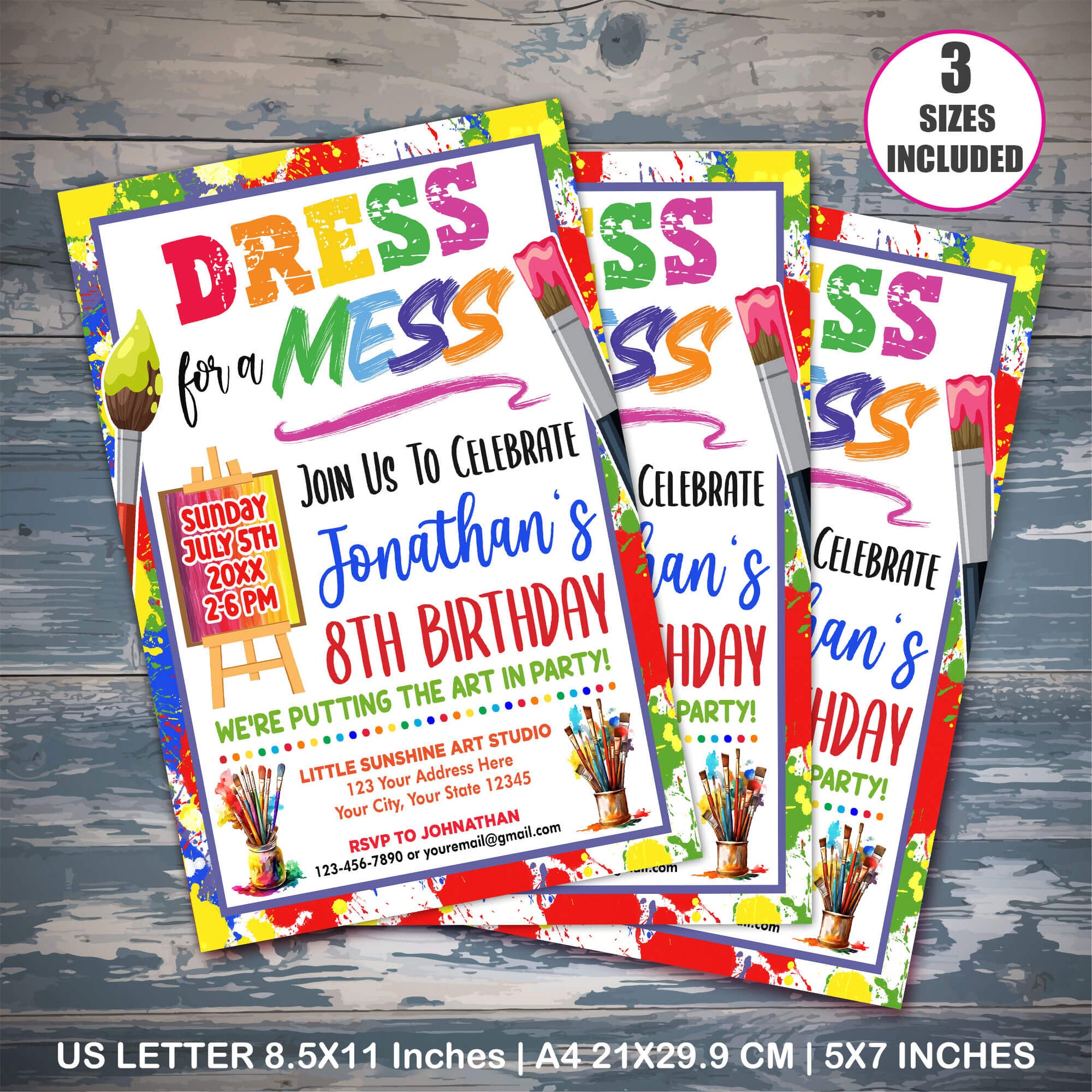 Customizable Art Themed Party Invitation | Dress For A Mess Birthday ...