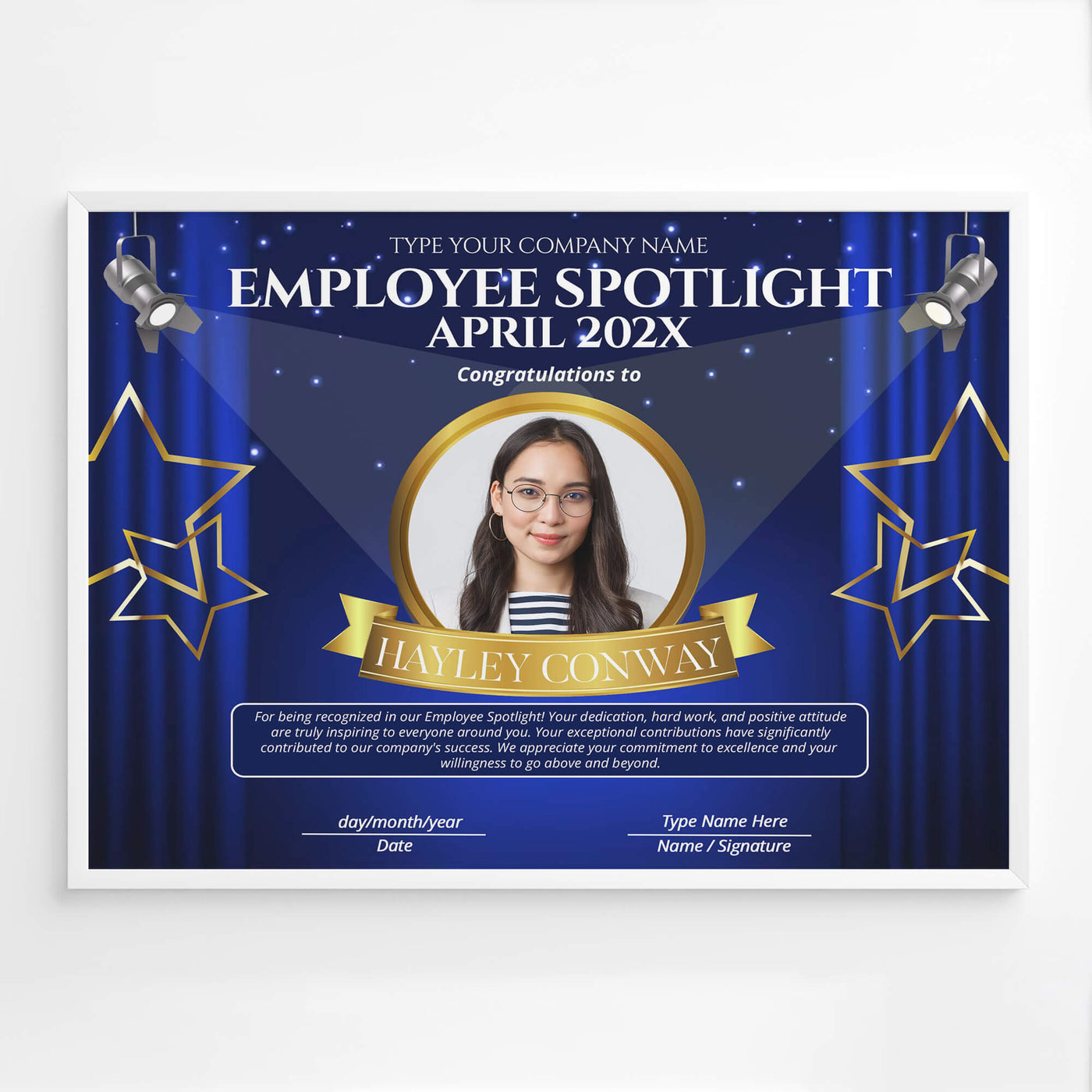 Employee Spotlight Certificate | Star Employee Recognition Template ...