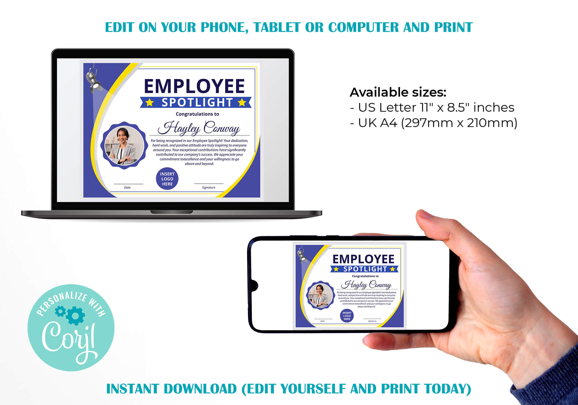 DIY Employee Spotlight Certificate Template | Star Employee of the ...