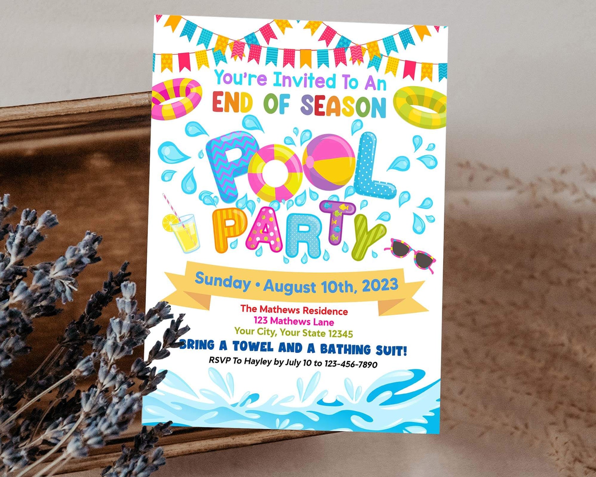DIY End of Season Pool Party Invitation | Summer Party Bash Flyer ...