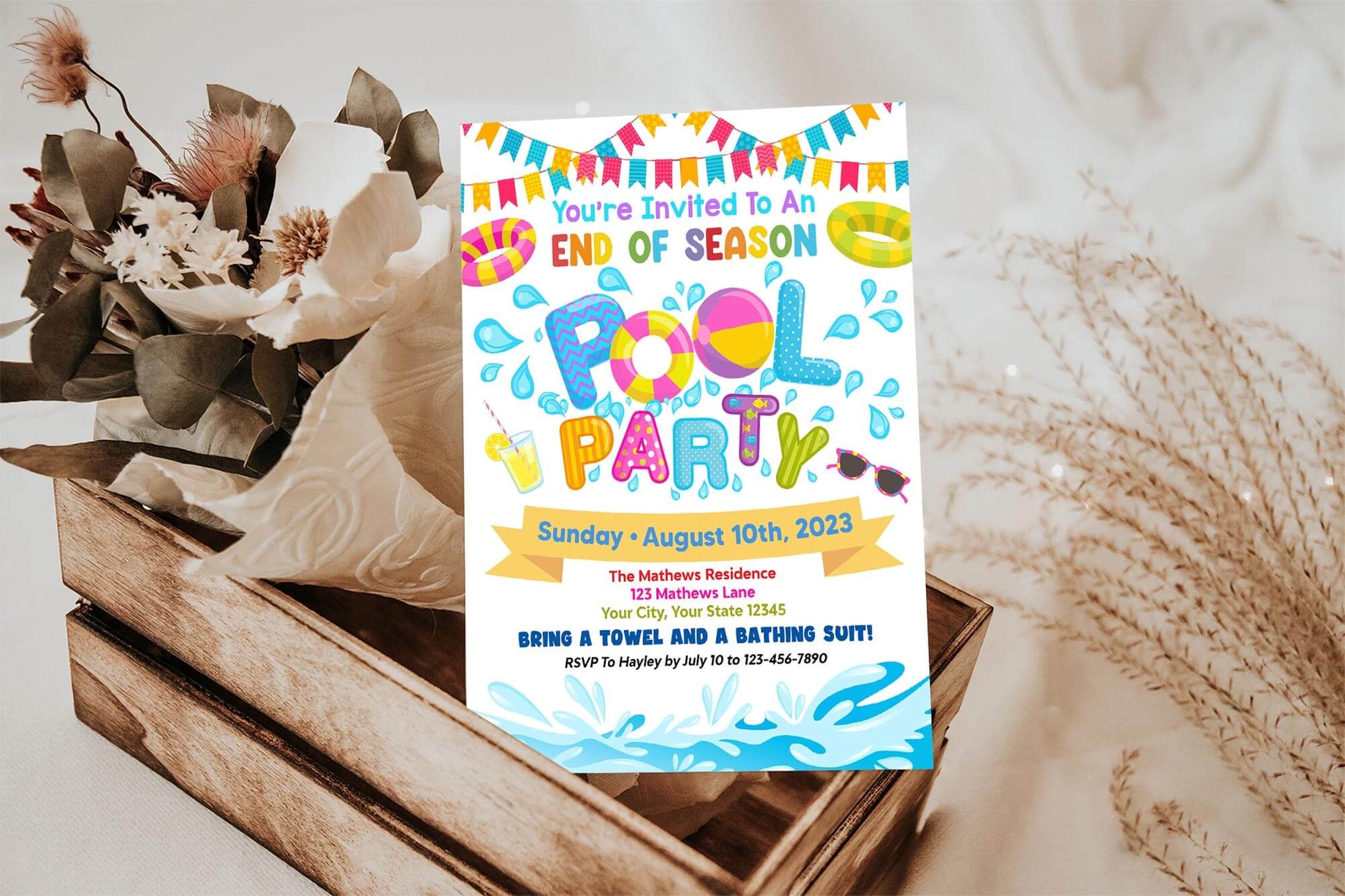 DIY End of Season Pool Party Invitation | Summer Party Bash Flyer ...