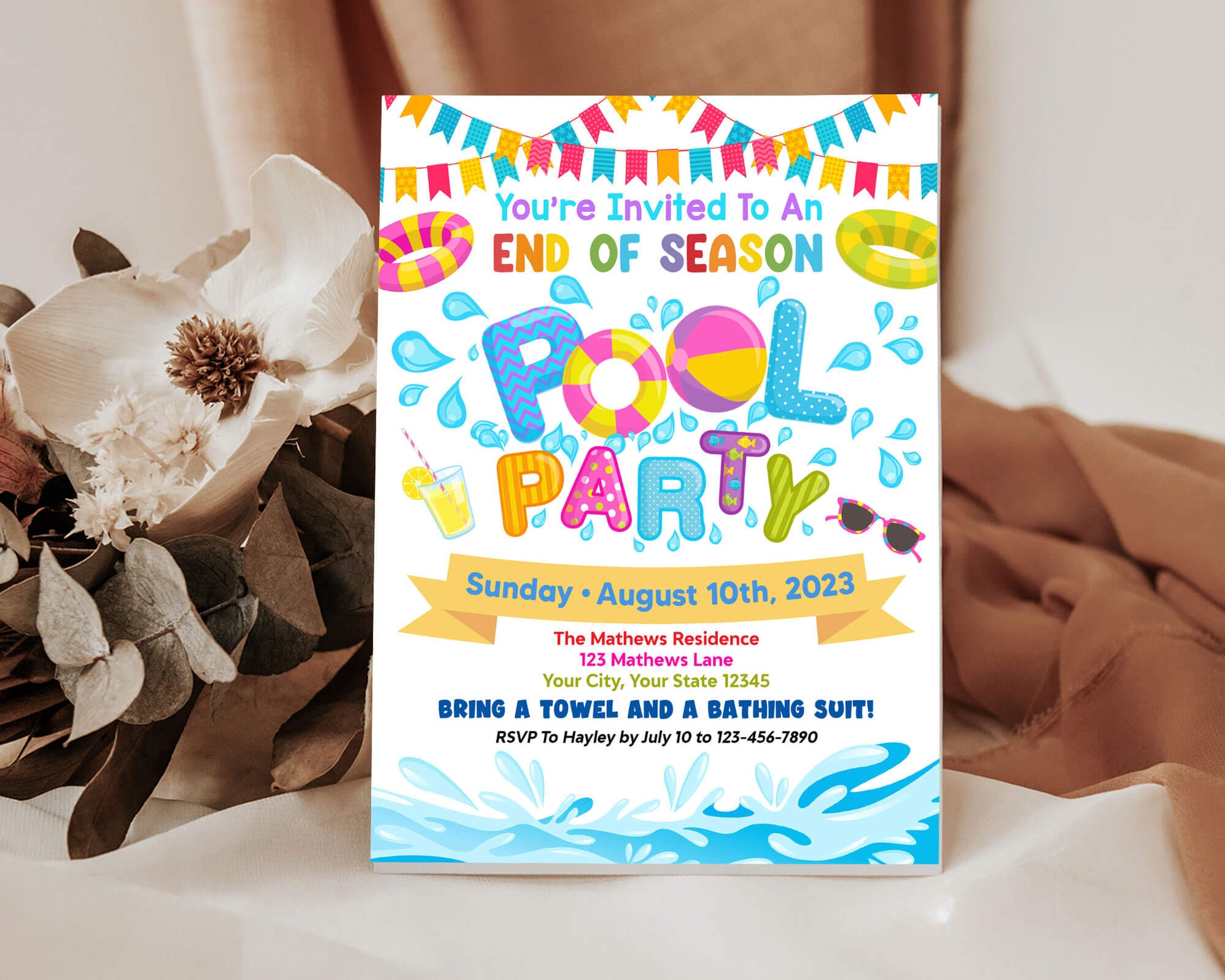 DIY End of Season Pool Party Invitation | Summer Party Bash Flyer ...