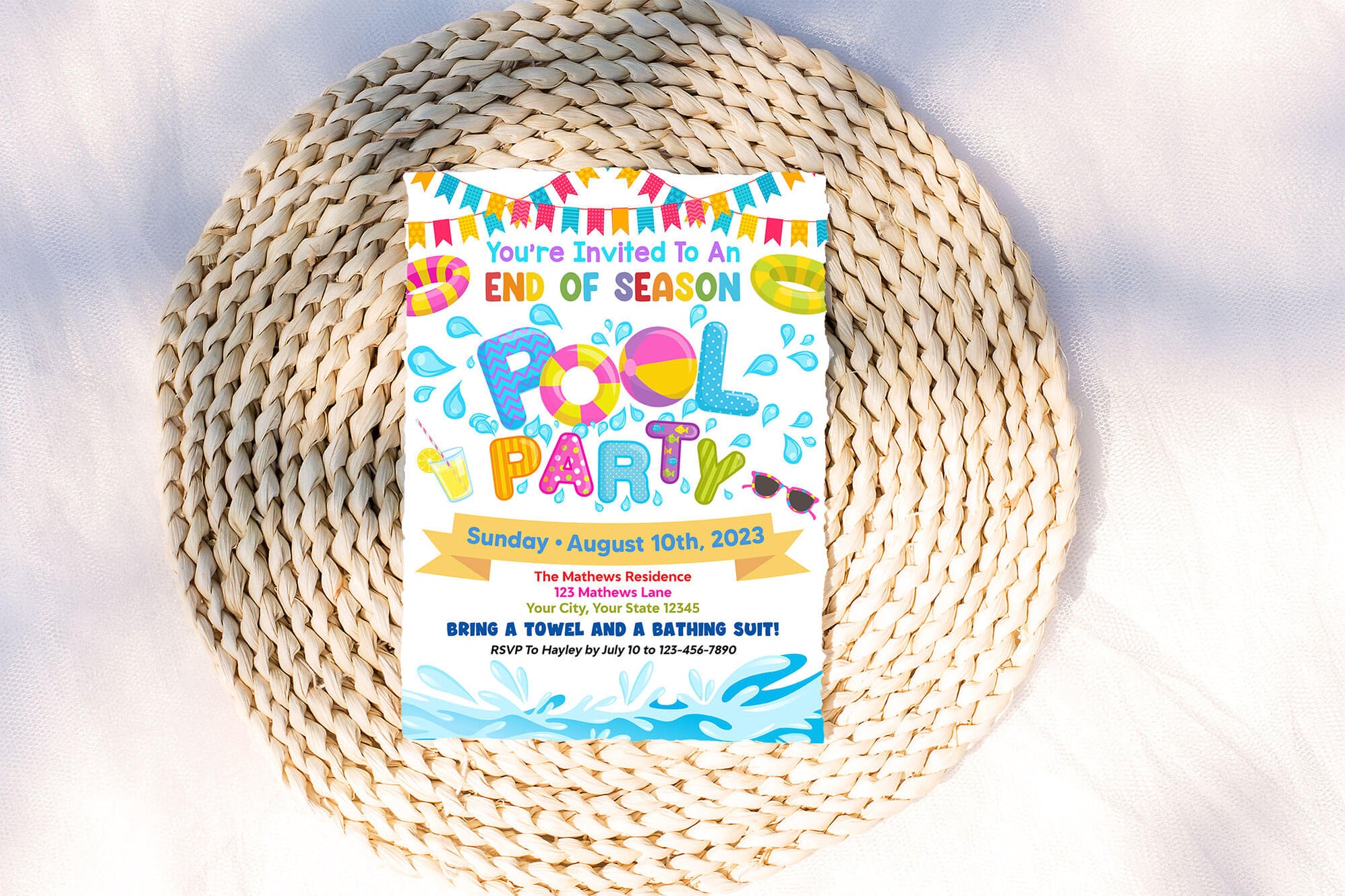 DIY End of Season Pool Party Invitation | Summer Party Bash Flyer ...