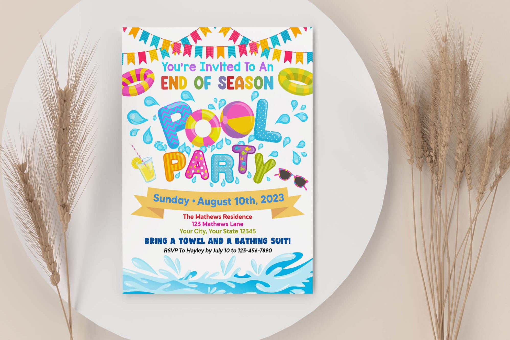 DIY End of Season Pool Party Invitation | Summer Party Bash Flyer ...