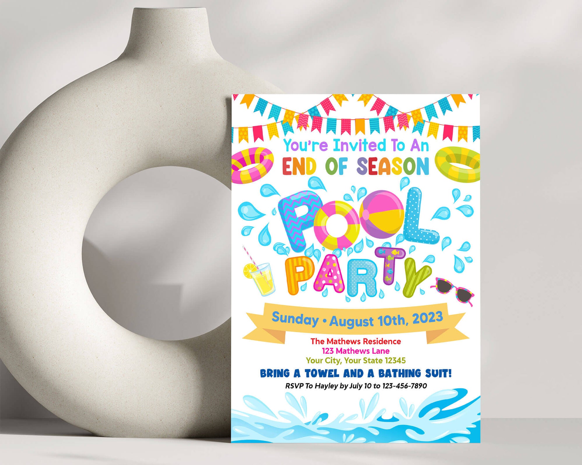 DIY End of Season Pool Party Invitation | Summer Party Bash Flyer ...