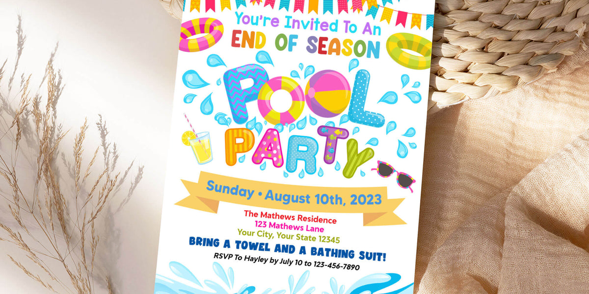 DIY End of Season Pool Party Invitation | Summer Party Bash Flyer ...