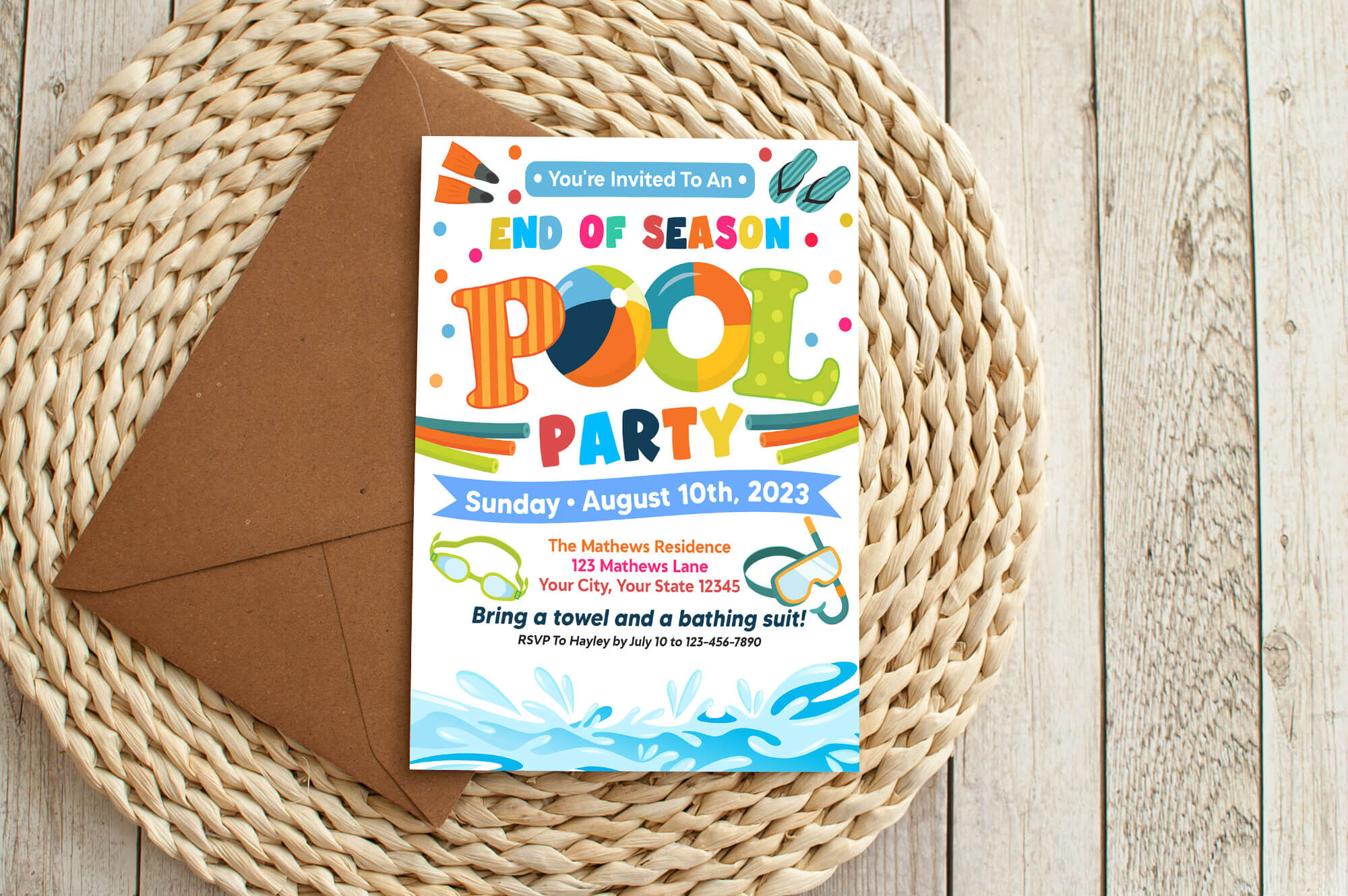 Customizable End of Season Pool Party Invite Template | Summer Themed ...