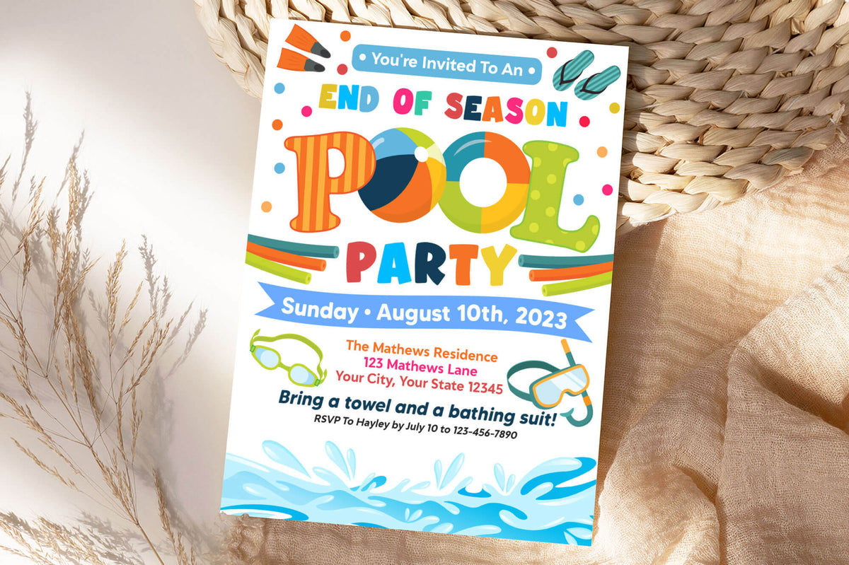 Customizable End of Season Pool Party Invite Template | Summer Themed ...