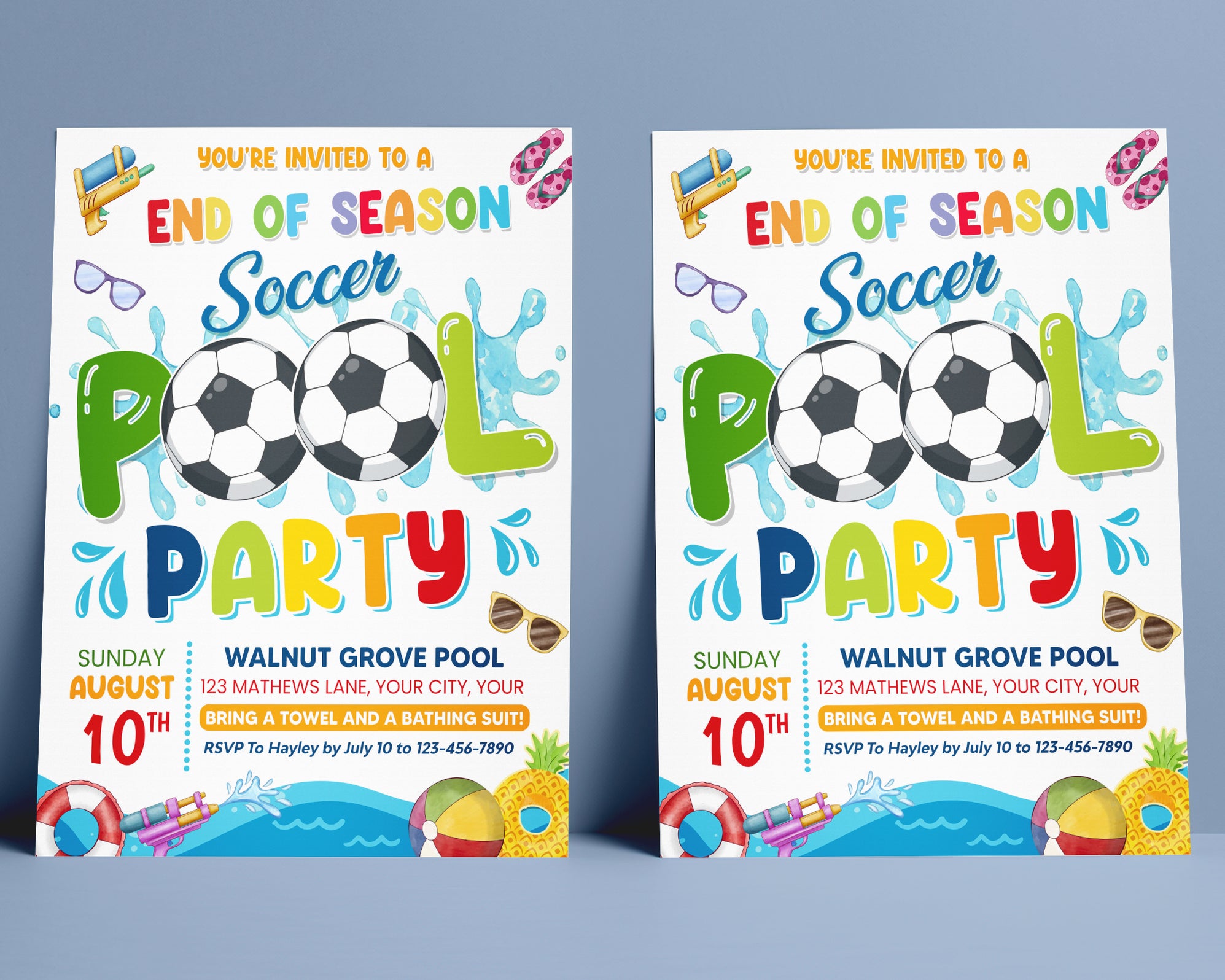 Customizable End of Season Soccer Pool Party Flyer | Sports Pool Party ...