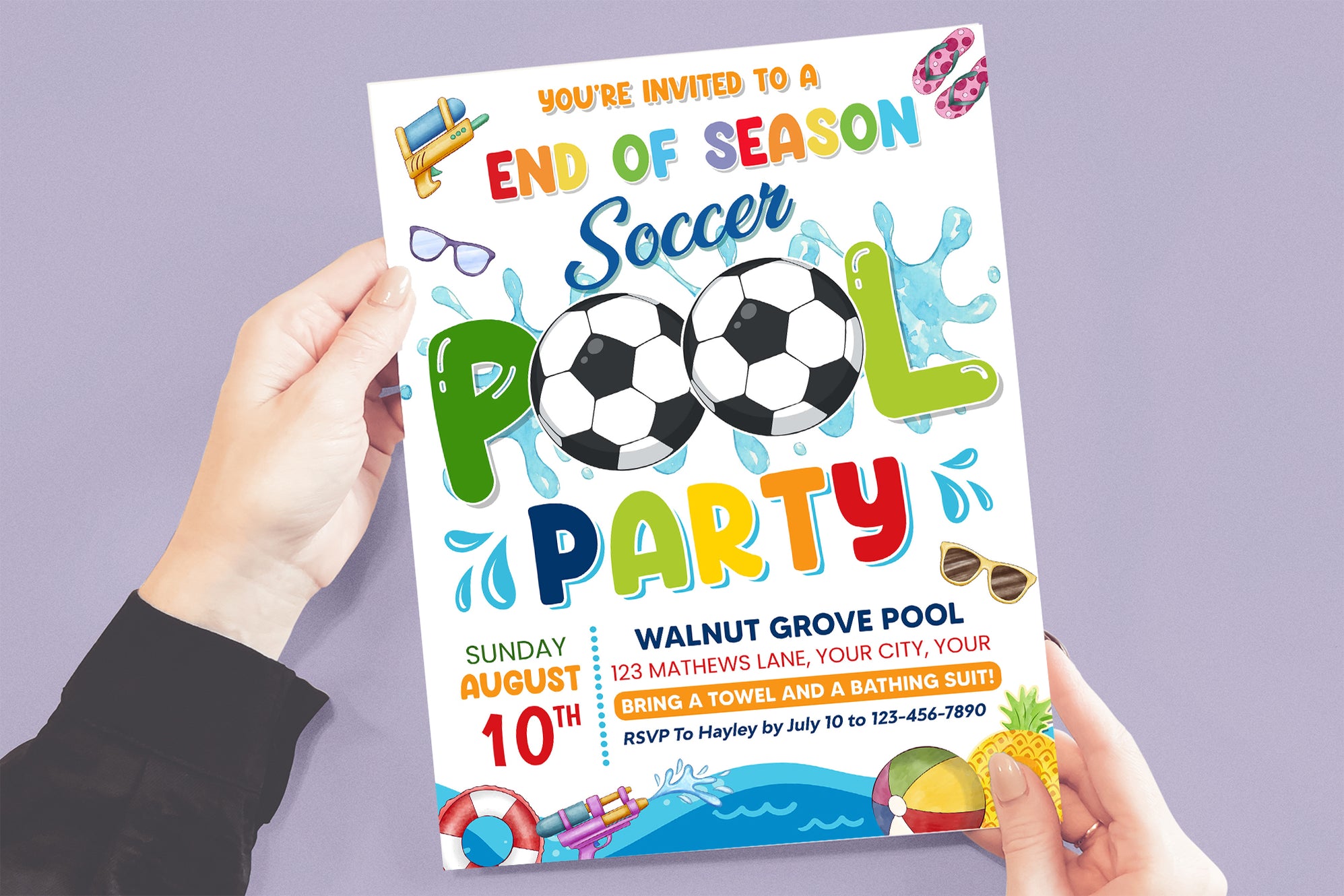 Customizable End of Season Soccer Pool Party Flyer | Sports Pool Party ...