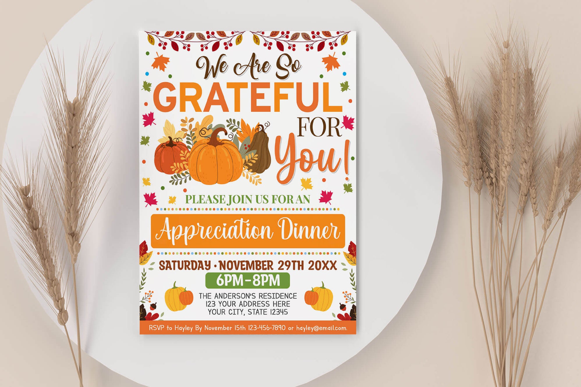 Customizable Fall Appreciation Dinner Invitation Template | Grateful ...