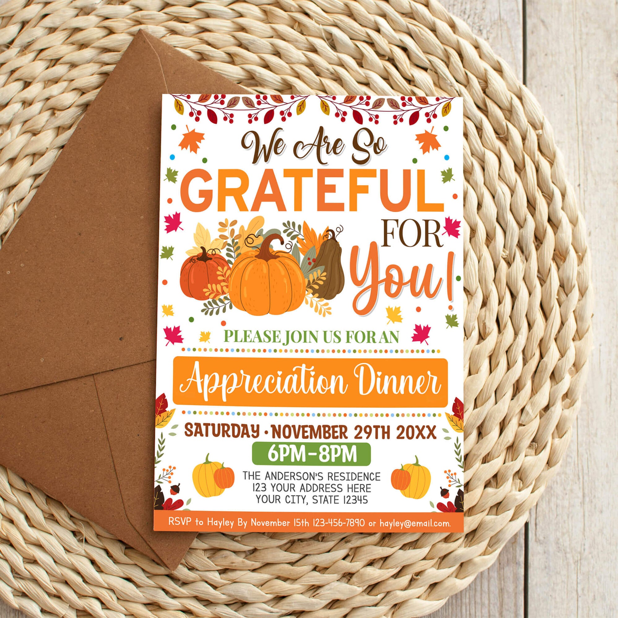 Customizable Fall Appreciation Dinner Invitation Template | Grateful ...