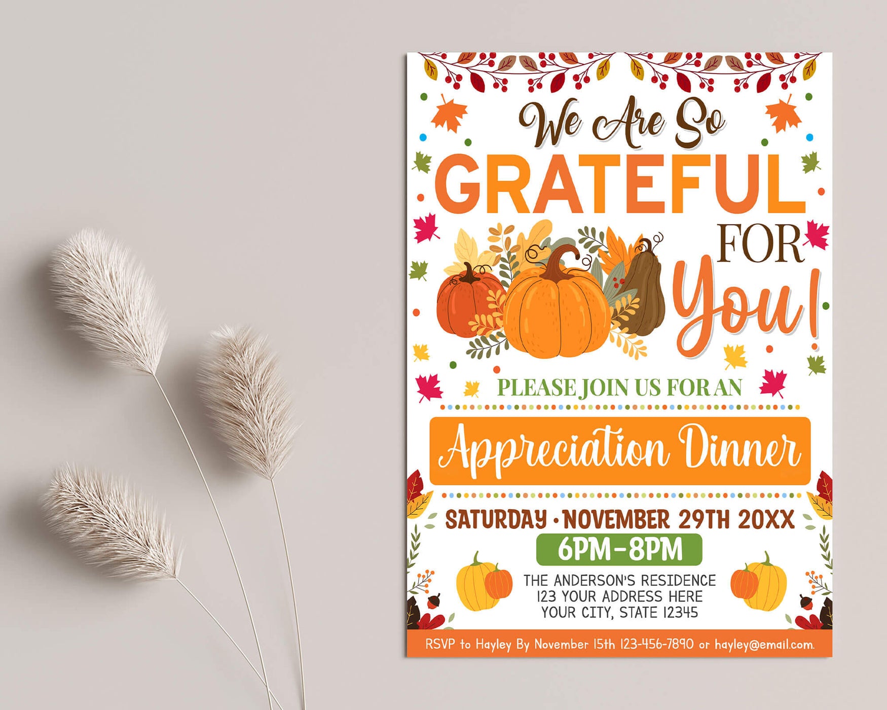 Customizable Fall Appreciation Dinner Invitation Template | Grateful ...