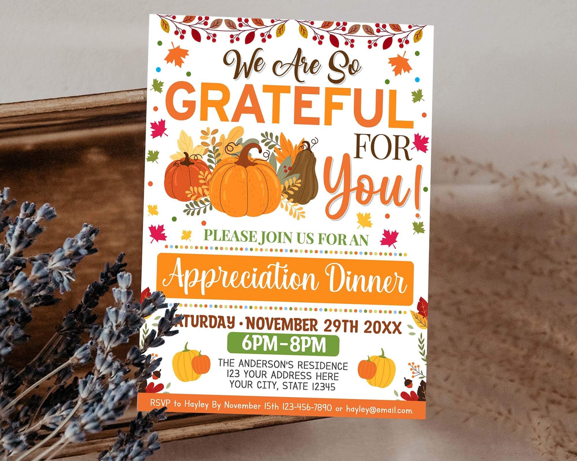 Customizable Fall Appreciation Dinner Invitation Template | Grateful ...