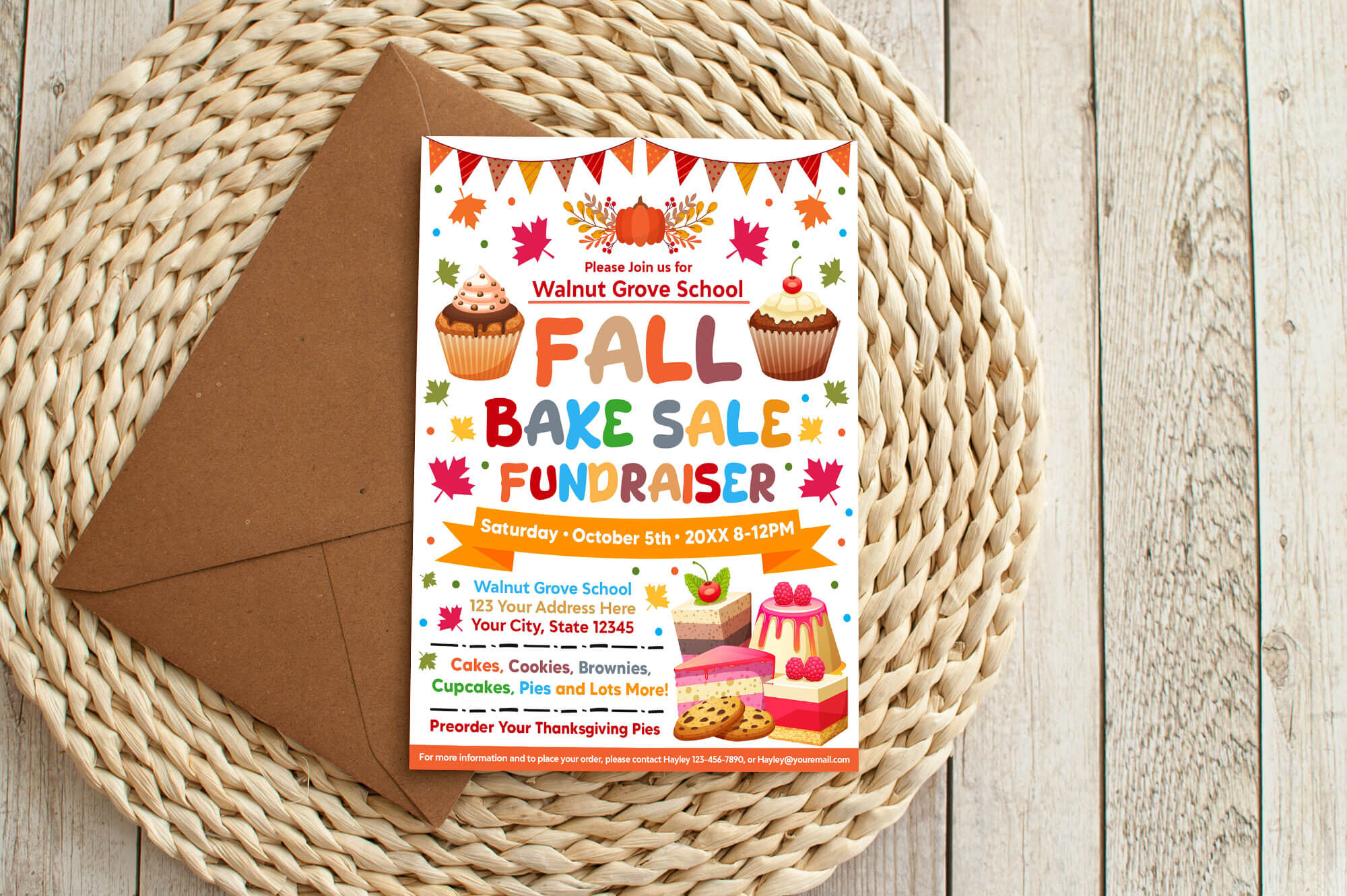 DIY Fall Bake Sale Flyer Template | Autumn Sale Event Invitation Flyer ...