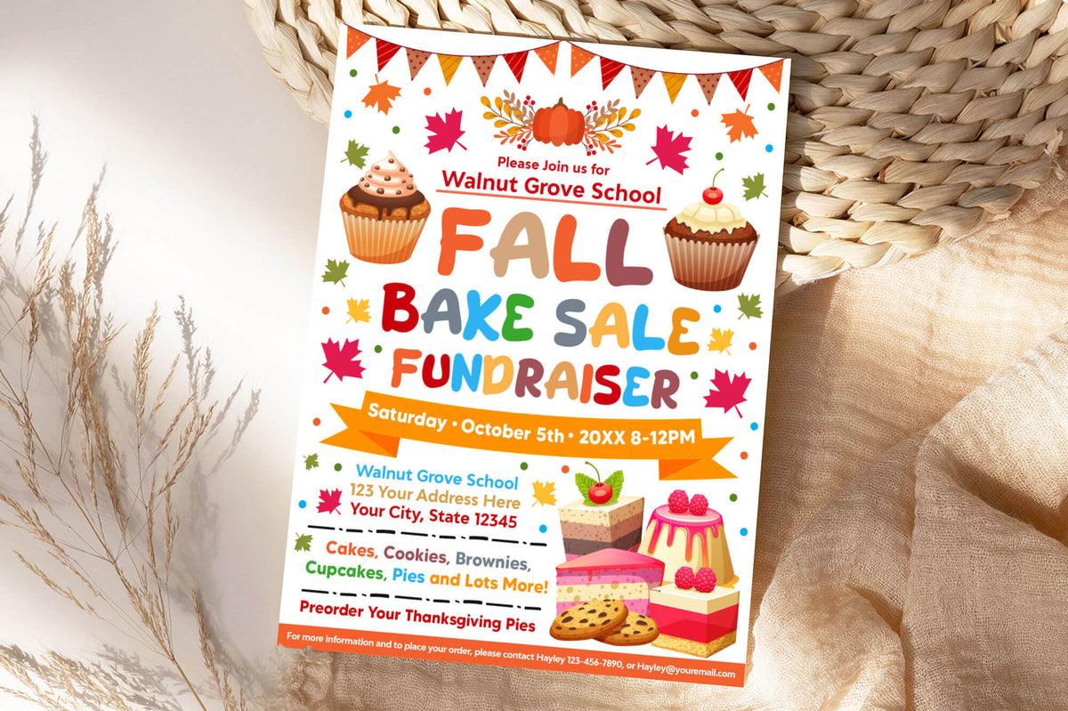 DIY Fall Bake Sale Flyer Template | Autumn Sale Event Invitation Flyer ...