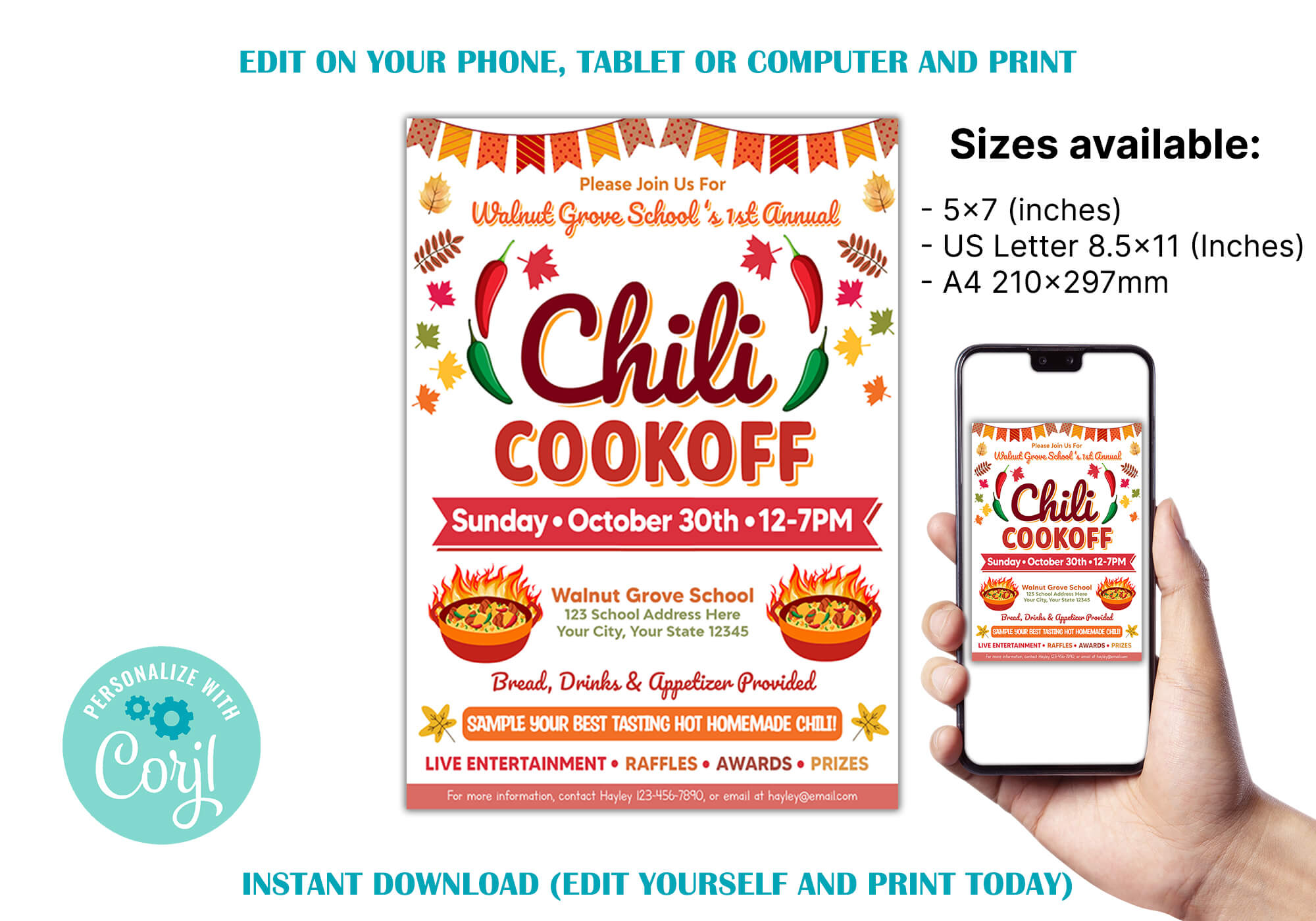 Customizable Fall Chili Cook-Off Flyer Template | Fall PTA PTO School ...