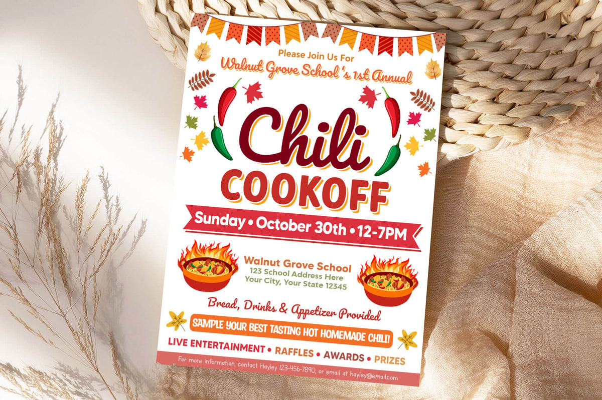 Customizable Fall Chili Cook-Off Flyer Template | Fall PTA PTO School ...