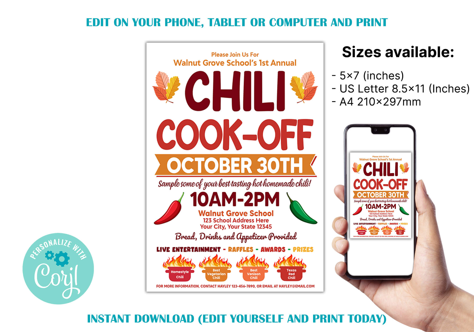 Fall Chili Cook-Off Flyer Template | Autumn Cooking Competition Poster ...