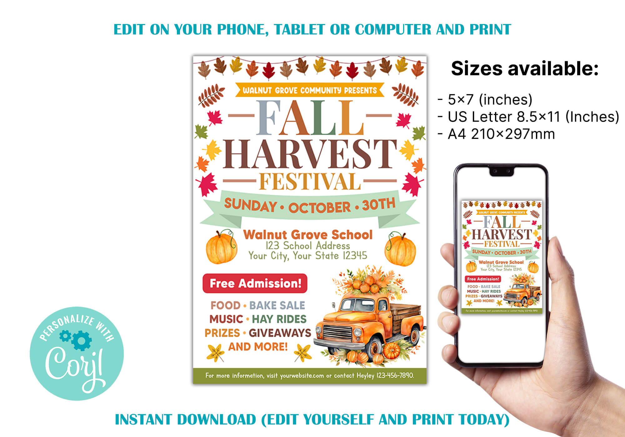 Customizable Fall Harvest Festival Flyer Template | Fall Fest Pumpkins ...