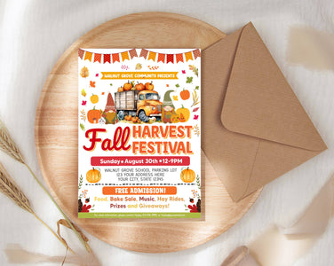 DIY Fall Harvest Festival Flyer Template | Autumn School Church ...