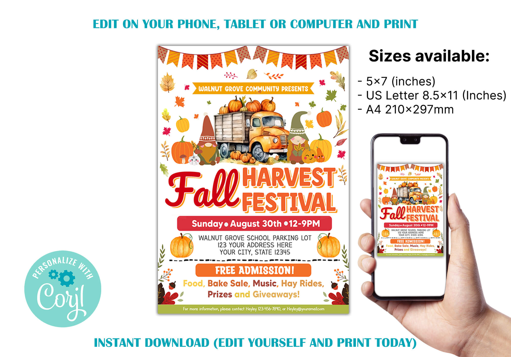 DIY Fall Harvest Festival Flyer Template | Autumn School Church ...