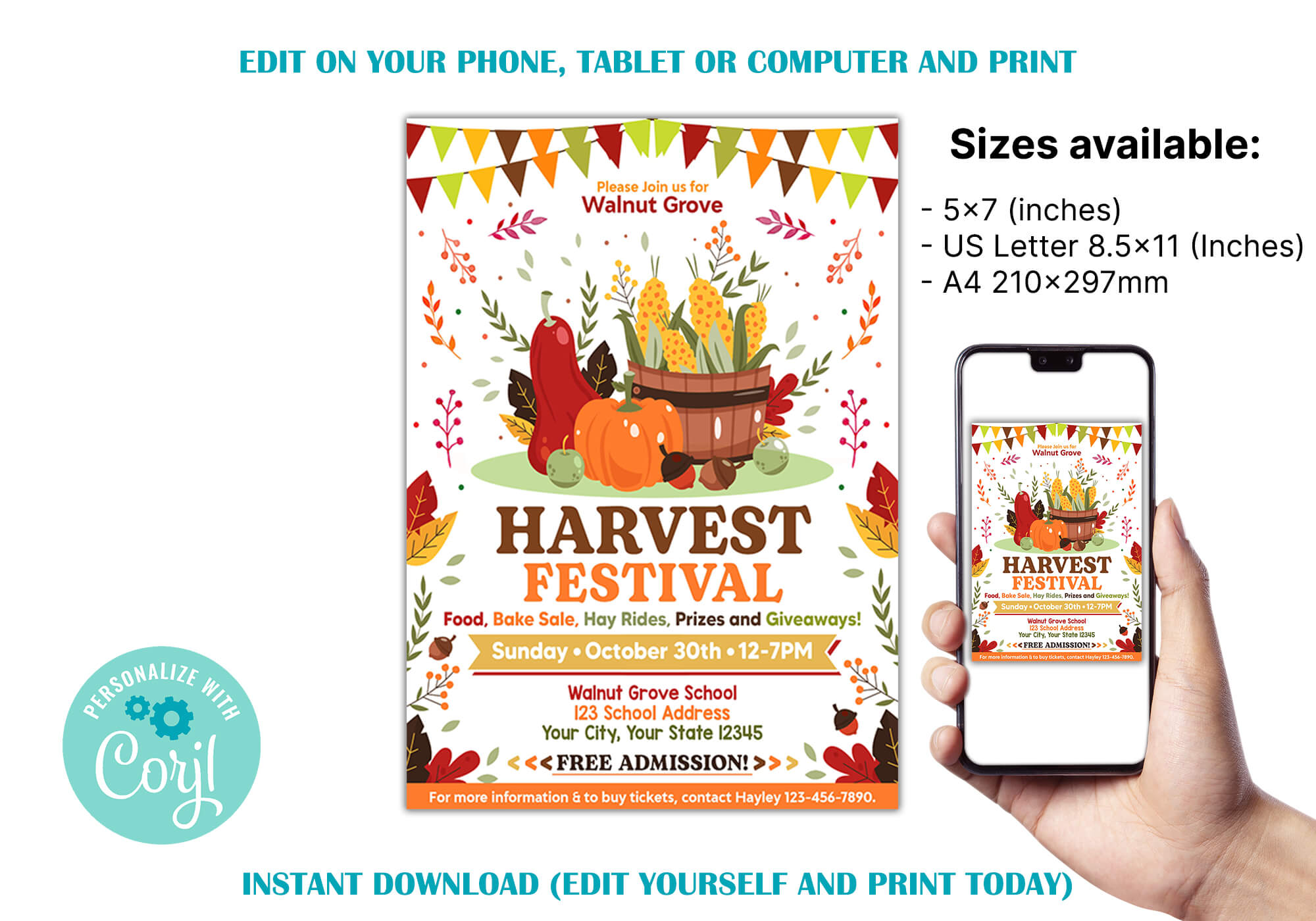 Customizable Fall Harvest Festival Flyer Template | Autumn Festival ...