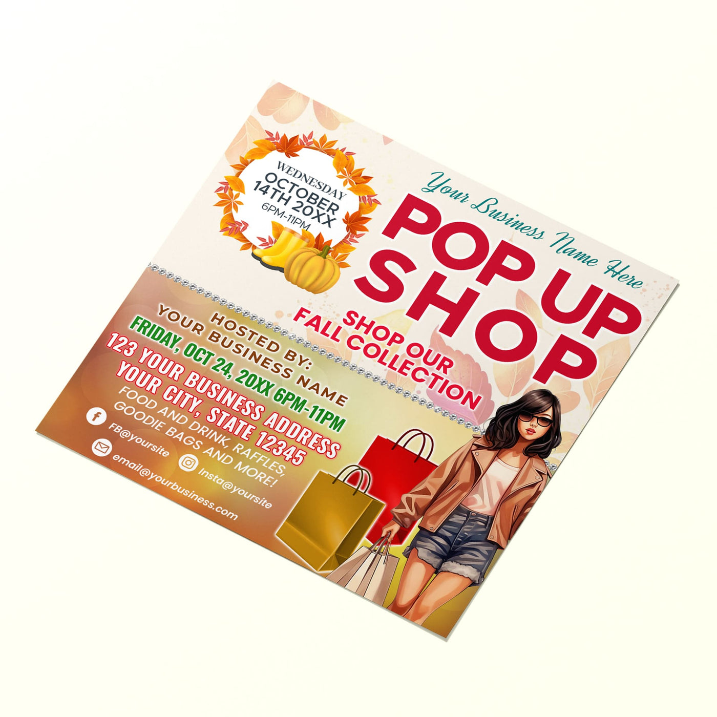 Editable Rustic Autumn Pop Up Shop Flyer - Posh Park