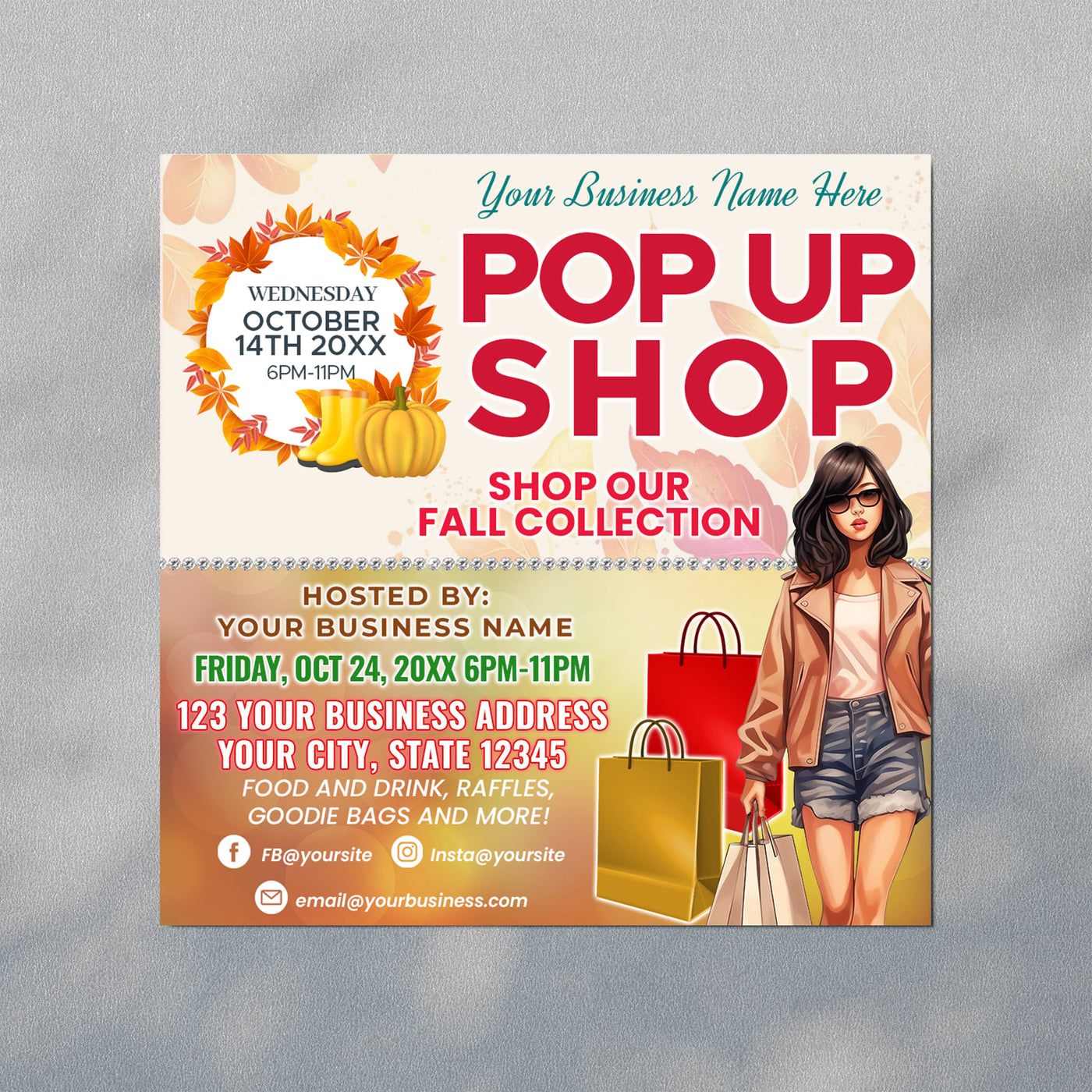 Editable Rustic Autumn Pop Up Shop Flyer - Posh Park