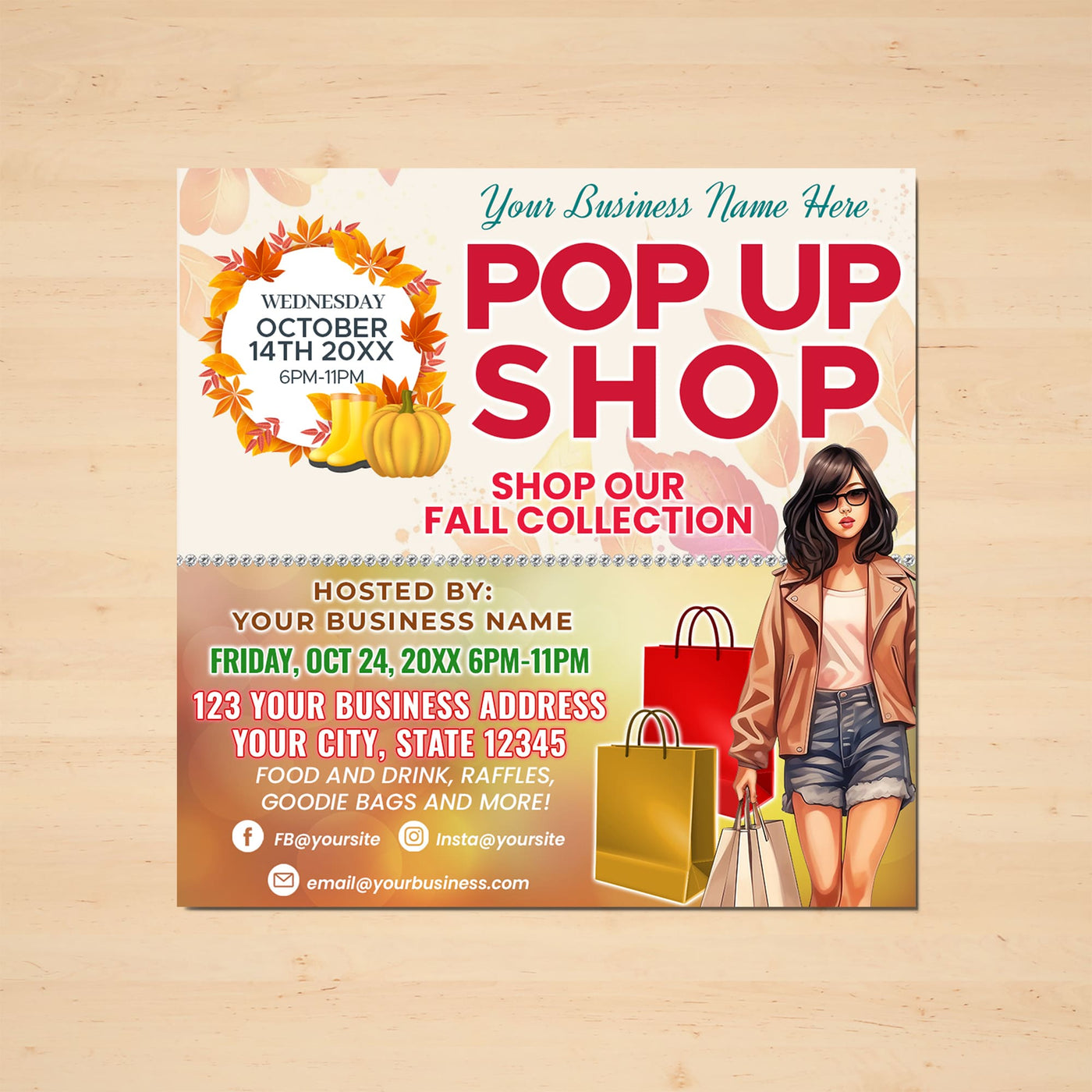 Editable Rustic Autumn Pop Up Shop Flyer - Posh Park
