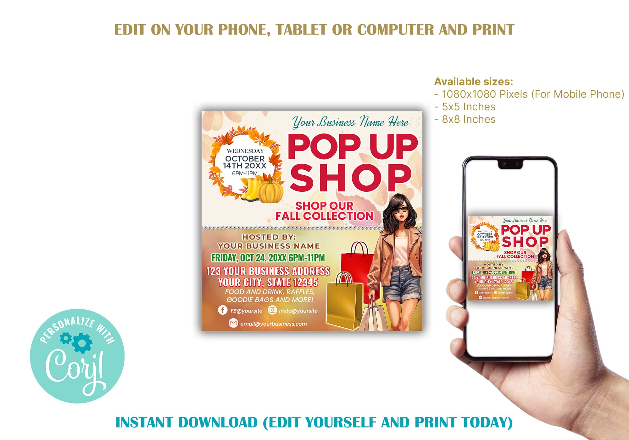Editable Rustic Autumn Pop Up Shop Flyer - Posh Park