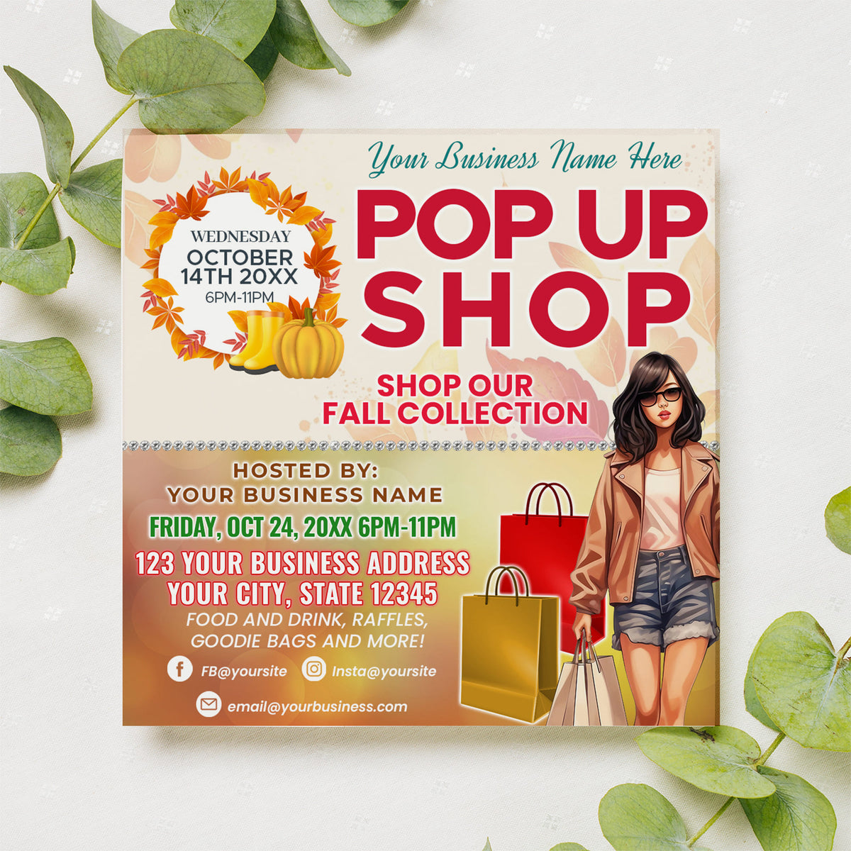 Editable Rustic Autumn Pop Up Shop Flyer - Posh Park