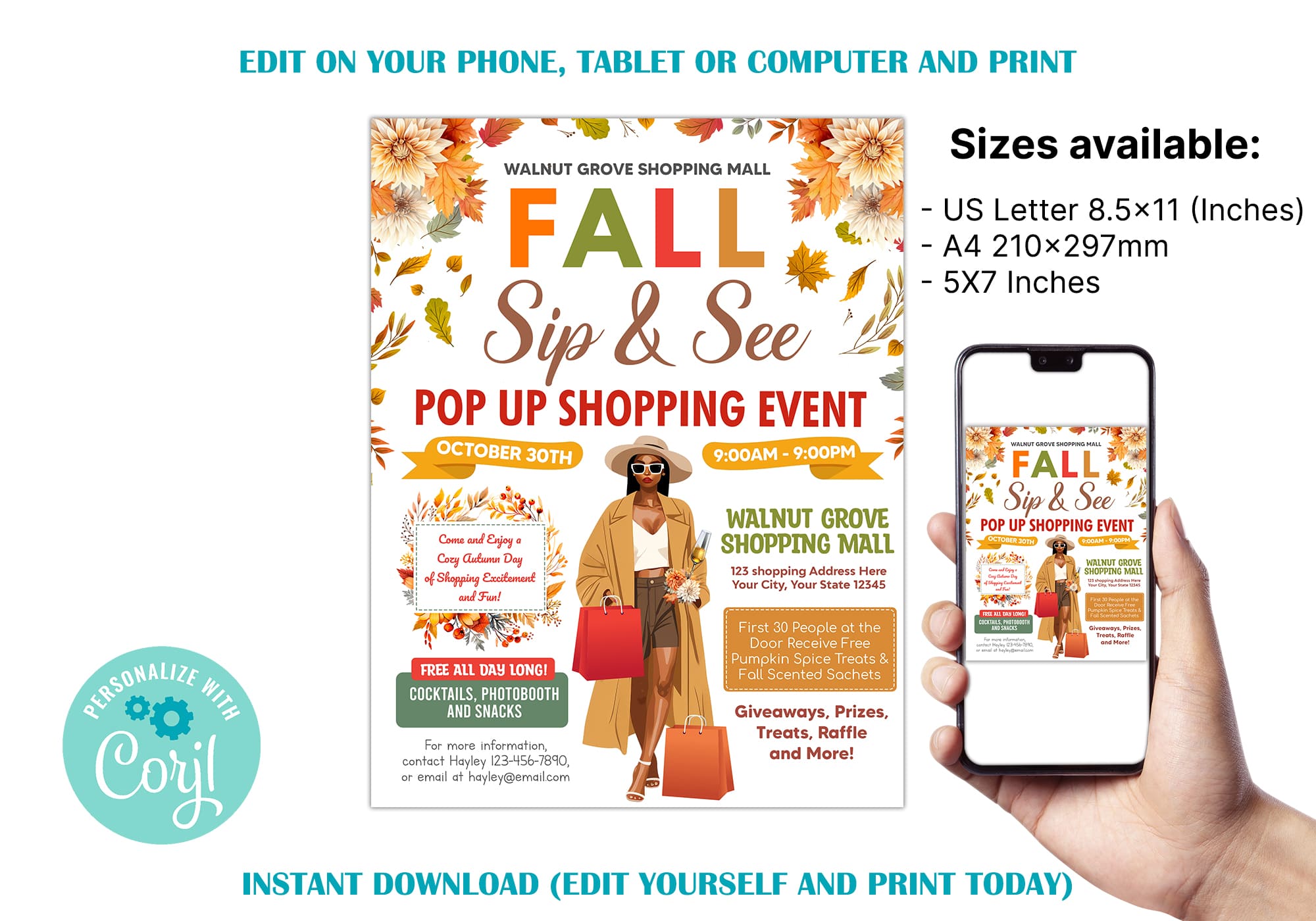 Printable Fall Pop-Up Shop Flyer Editable Design - Posh Park