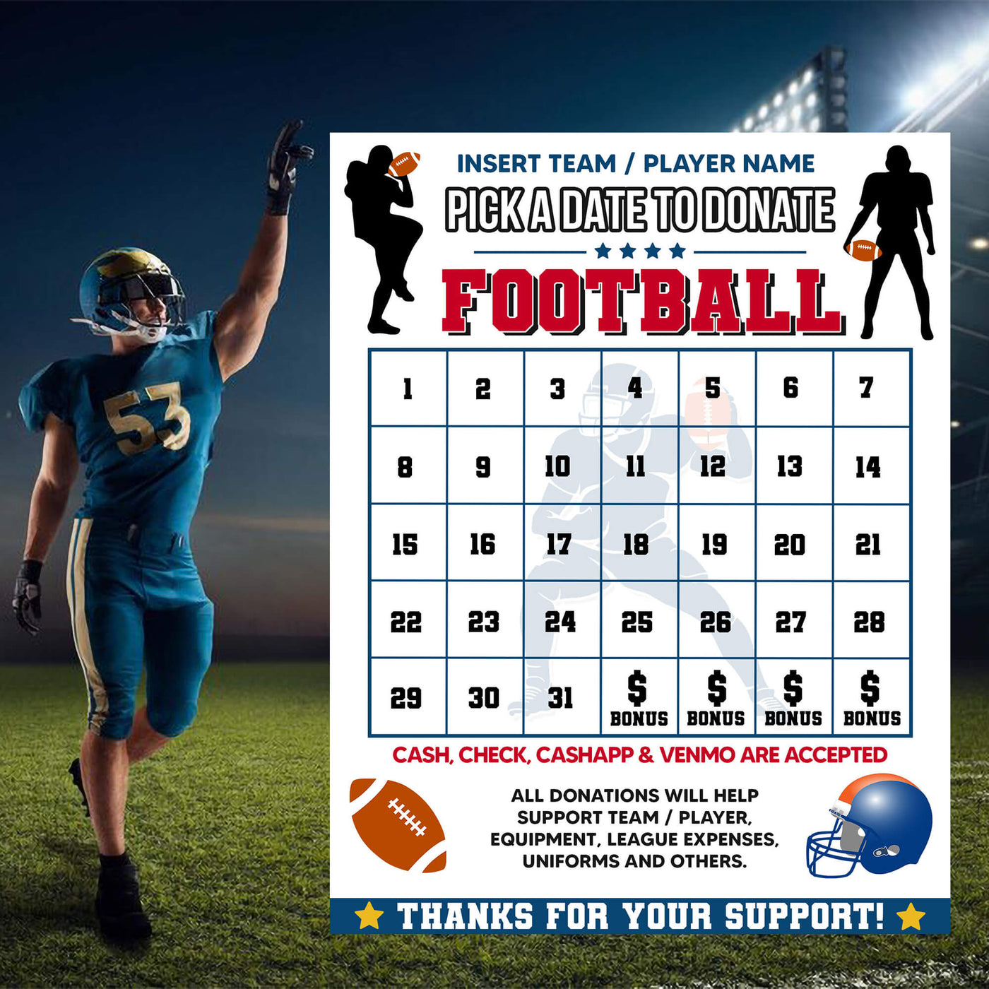 DIY Football Sports Donation Calendar | Pick a Date to Donate Rugby ...