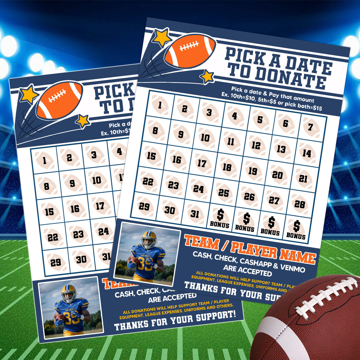 DIY Football Pick A Date To Donate Template | Rugby Fundraising ...