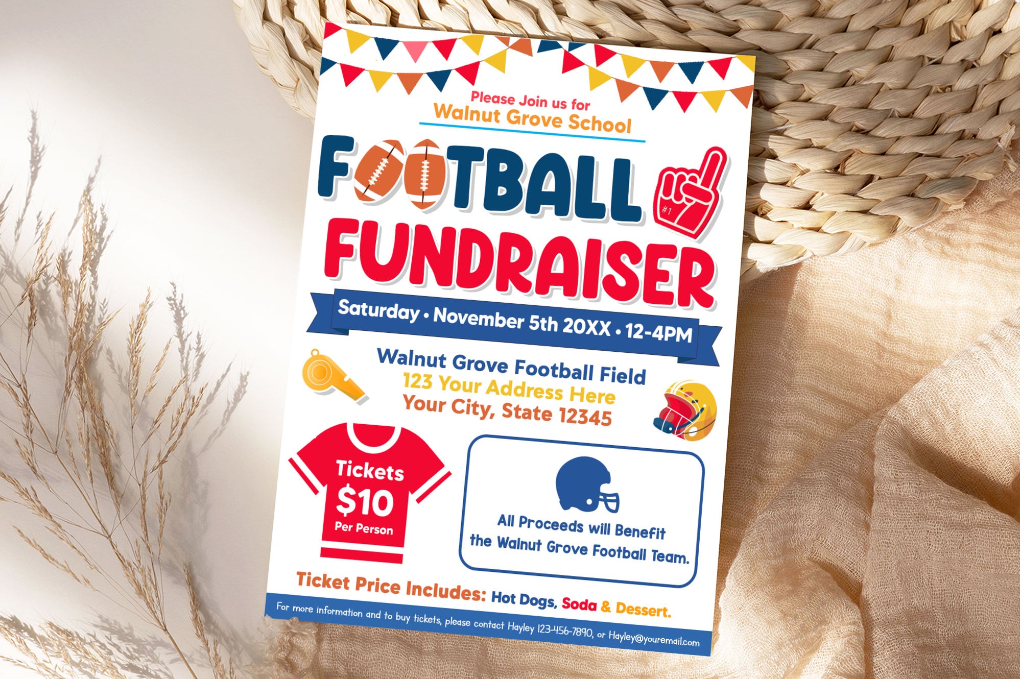Football Fundraiser Flyer Template | Editable School Sports Event ...