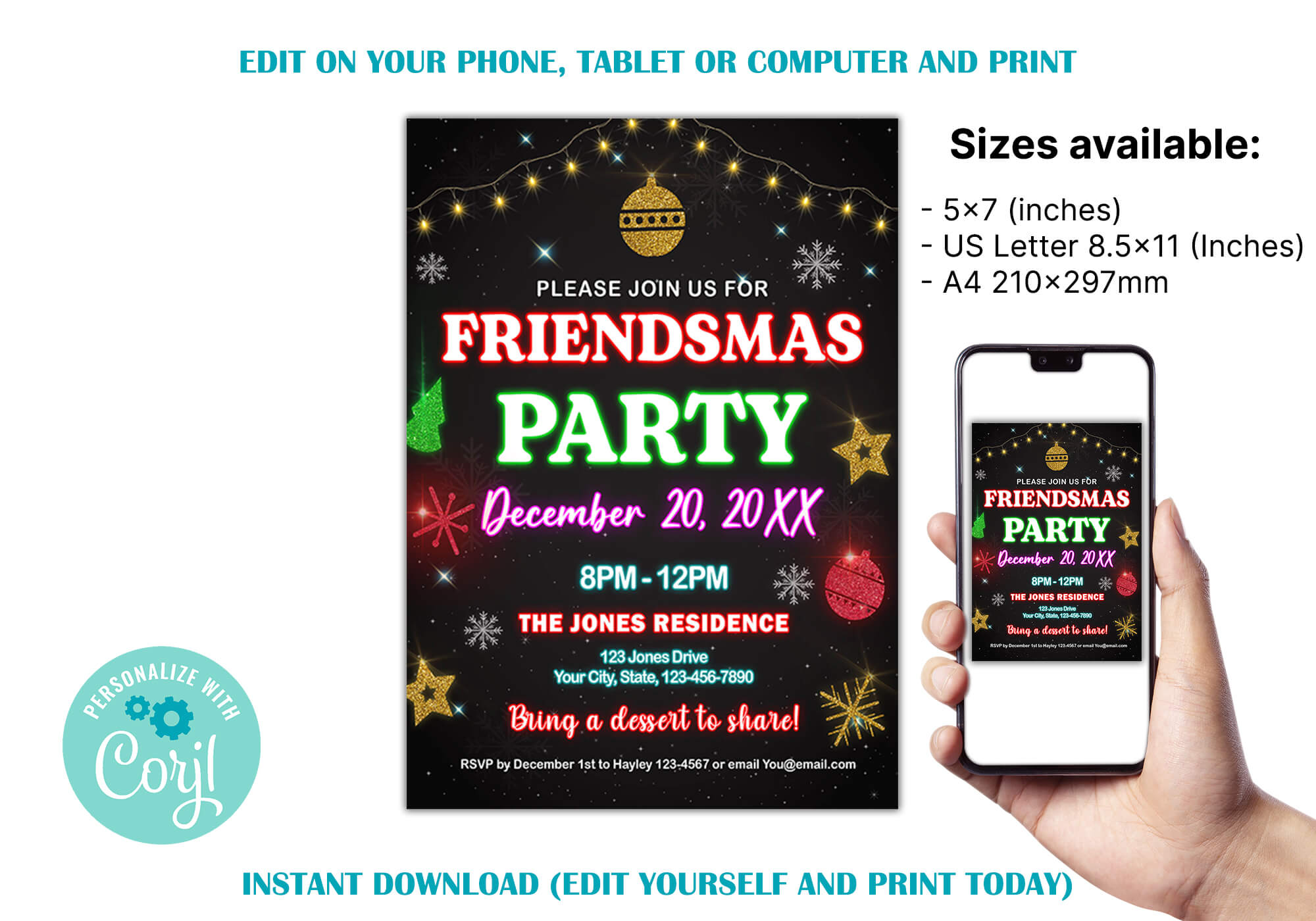 DIY Friendsmas Party Invitation Flyer | Christmas Party Event Invite ...